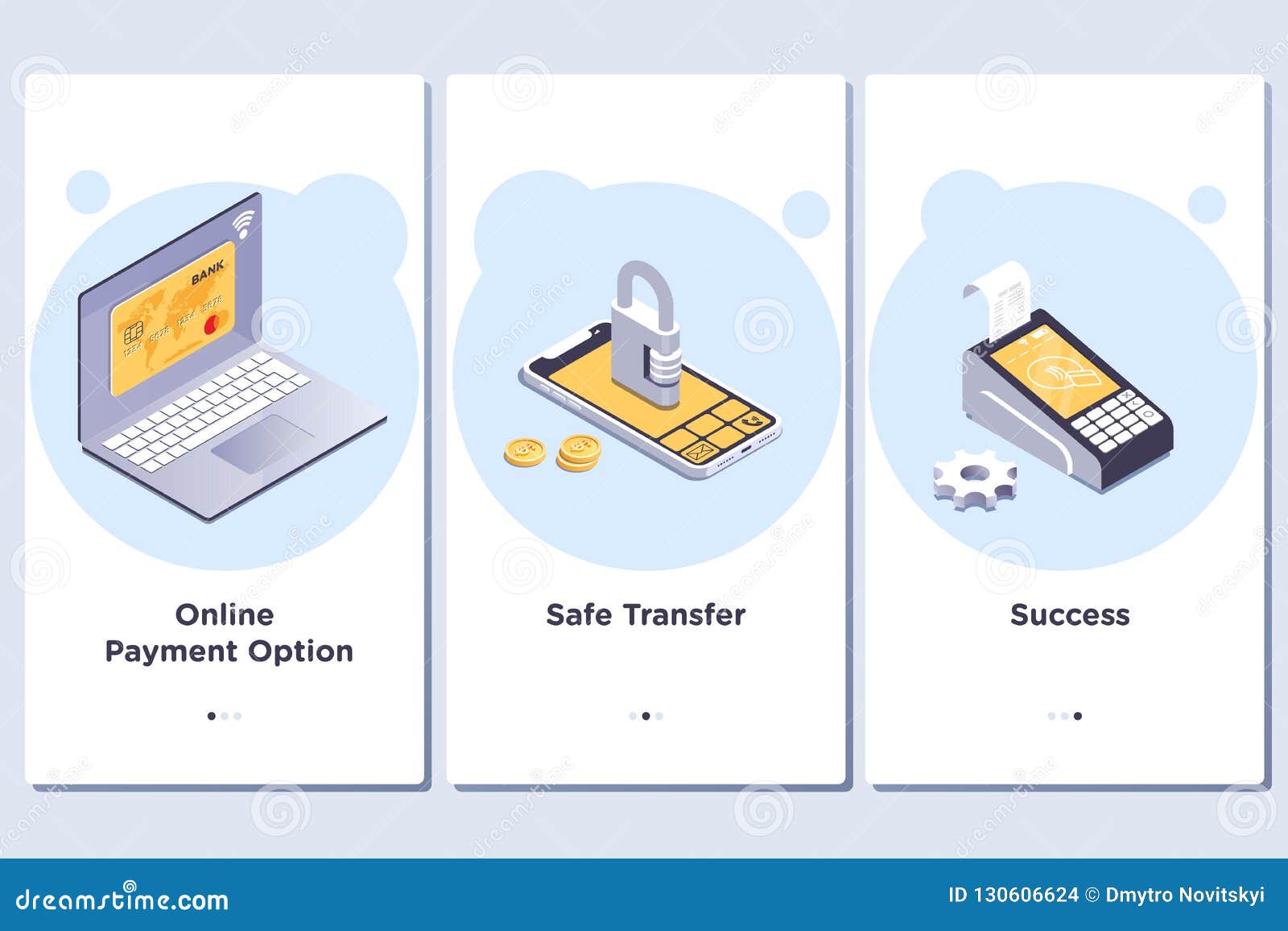 Online Payment Theme.Vector Illustration of Onboarding App Screens and ...