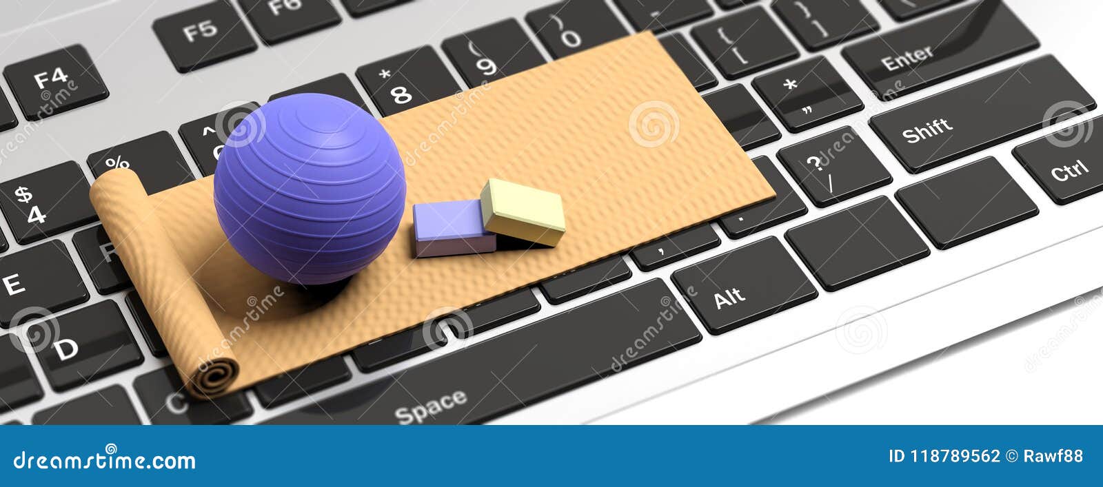 Online Pilates Classes. Exercise Mat and Pilates Ball on Computer ...