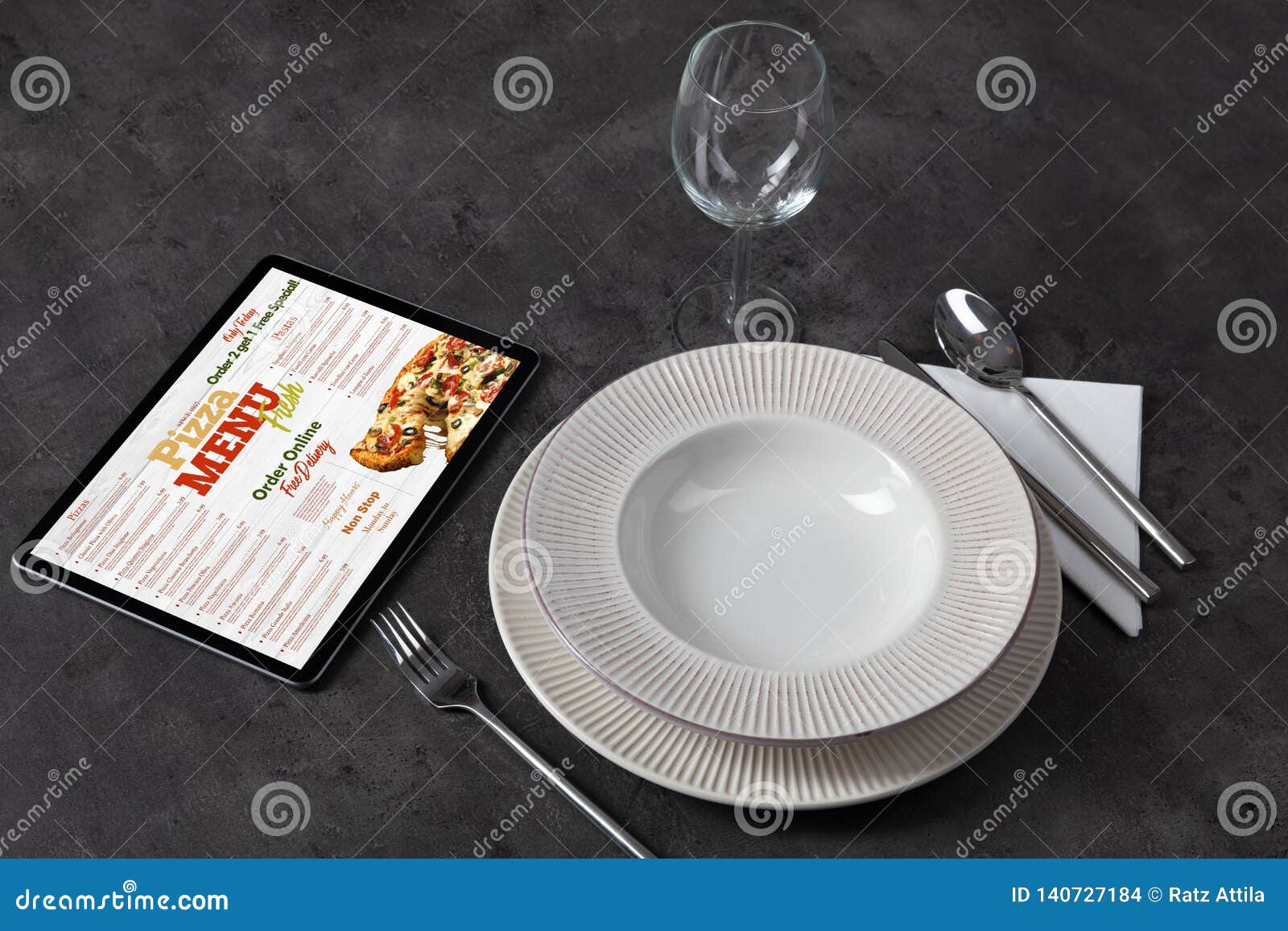 Online Pizza Menu with Tableware Concept Stock Photo - Image of cheap ...