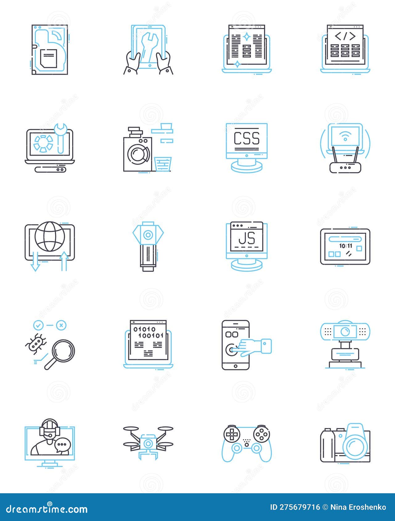 Online Platforms Linear Icons Set. Efficiency, Accessibility, User ...