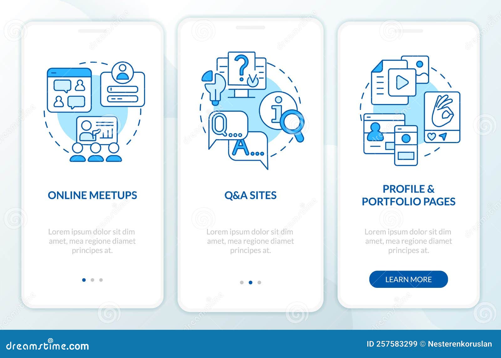 Online Presence Blue Onboarding Mobile App Screen Stock Vector ...