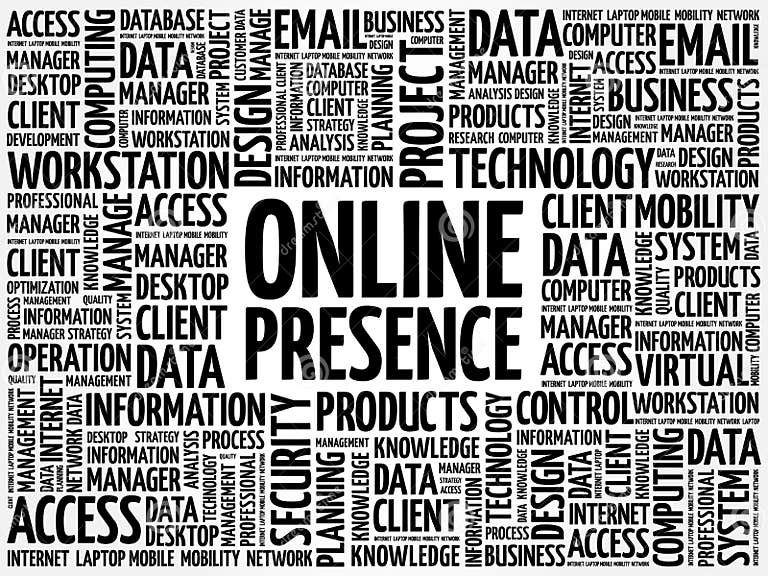 Online Presence word cloud stock illustration. Illustration of develop ...