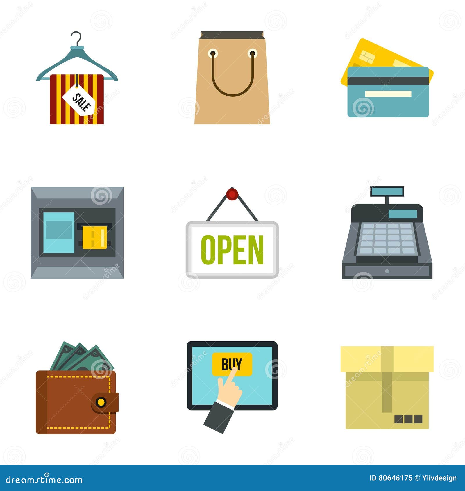 Online Purchase Icons Set, Flat Style Stock Vector - Illustration of ...