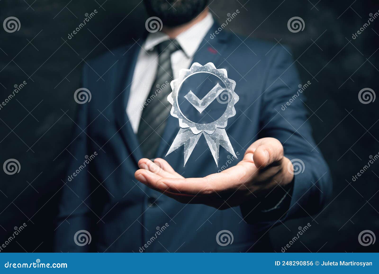 Online Quality Assurance. Man Holding in His Hand Stock Photo - Image ...