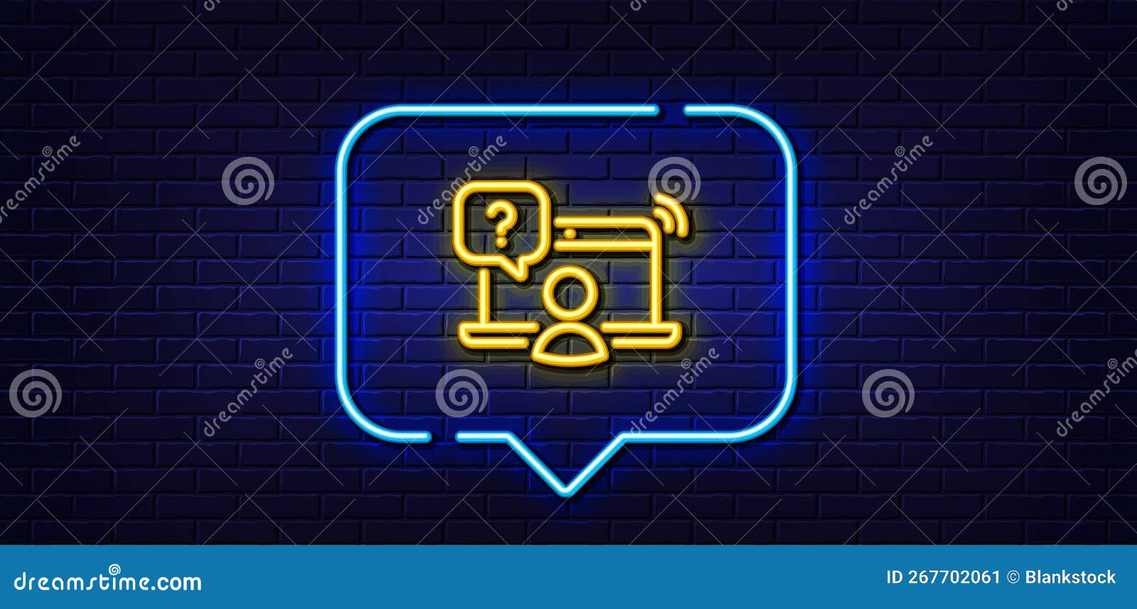 Online Question Line Icon. Ask Help Sign. Neon Light Speech Bubble ...