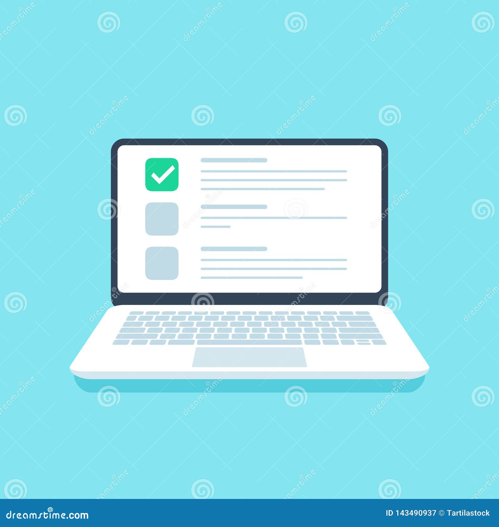 Online Quiz Checklist Web Exam Options Choice On Laptop Screen And Questionnaire Checklists