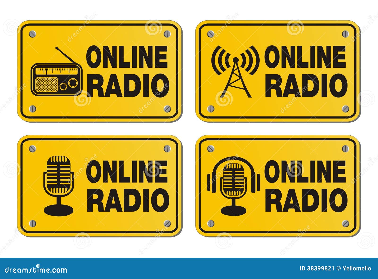 Online Radio - Rectangle Yellow Signs Stock Illustration - Illustration ...