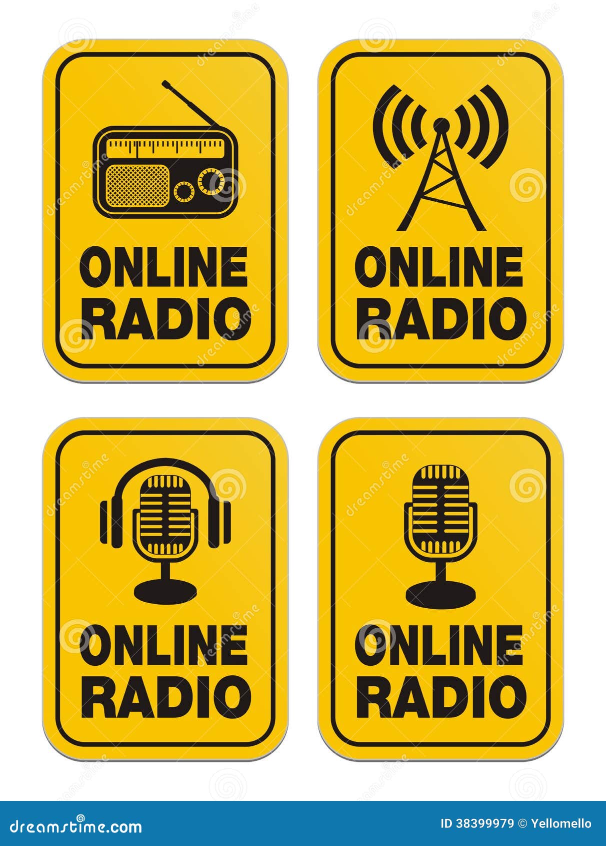 Online radio yellow signs stock illustration. Illustration of badge ...