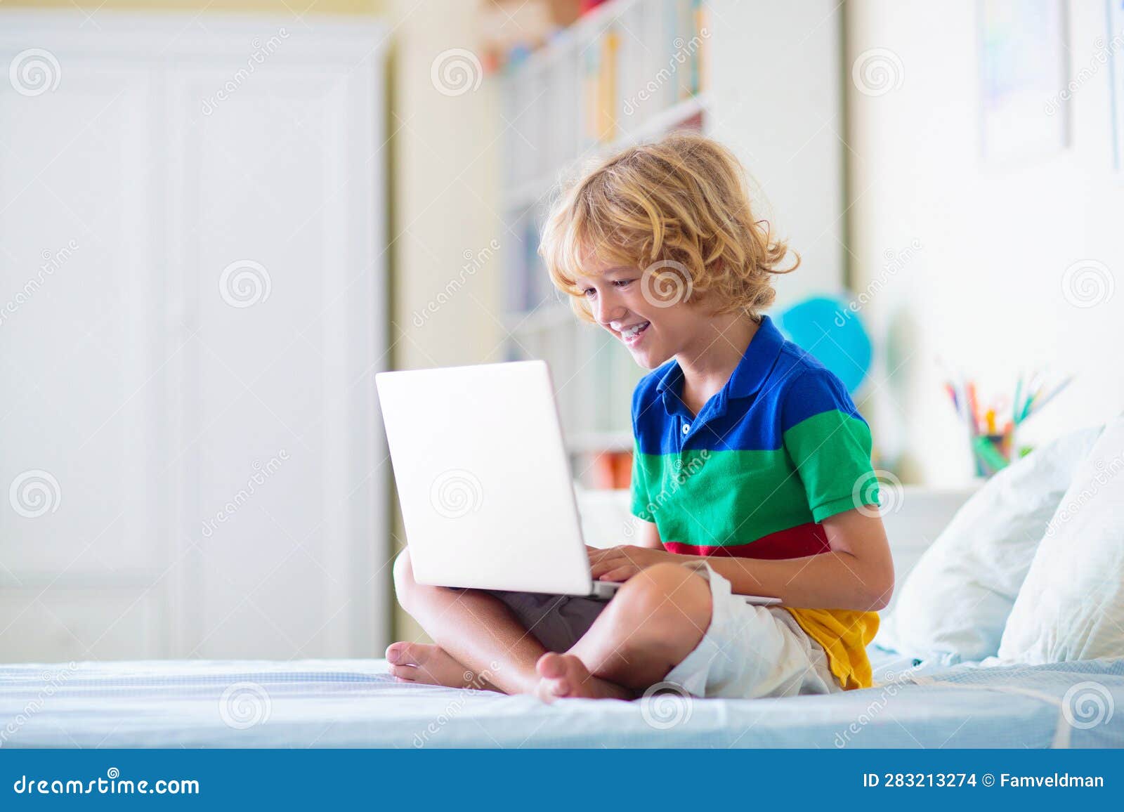 Online Remote Learning. School Kids with Computer Stock Photo - Image ...