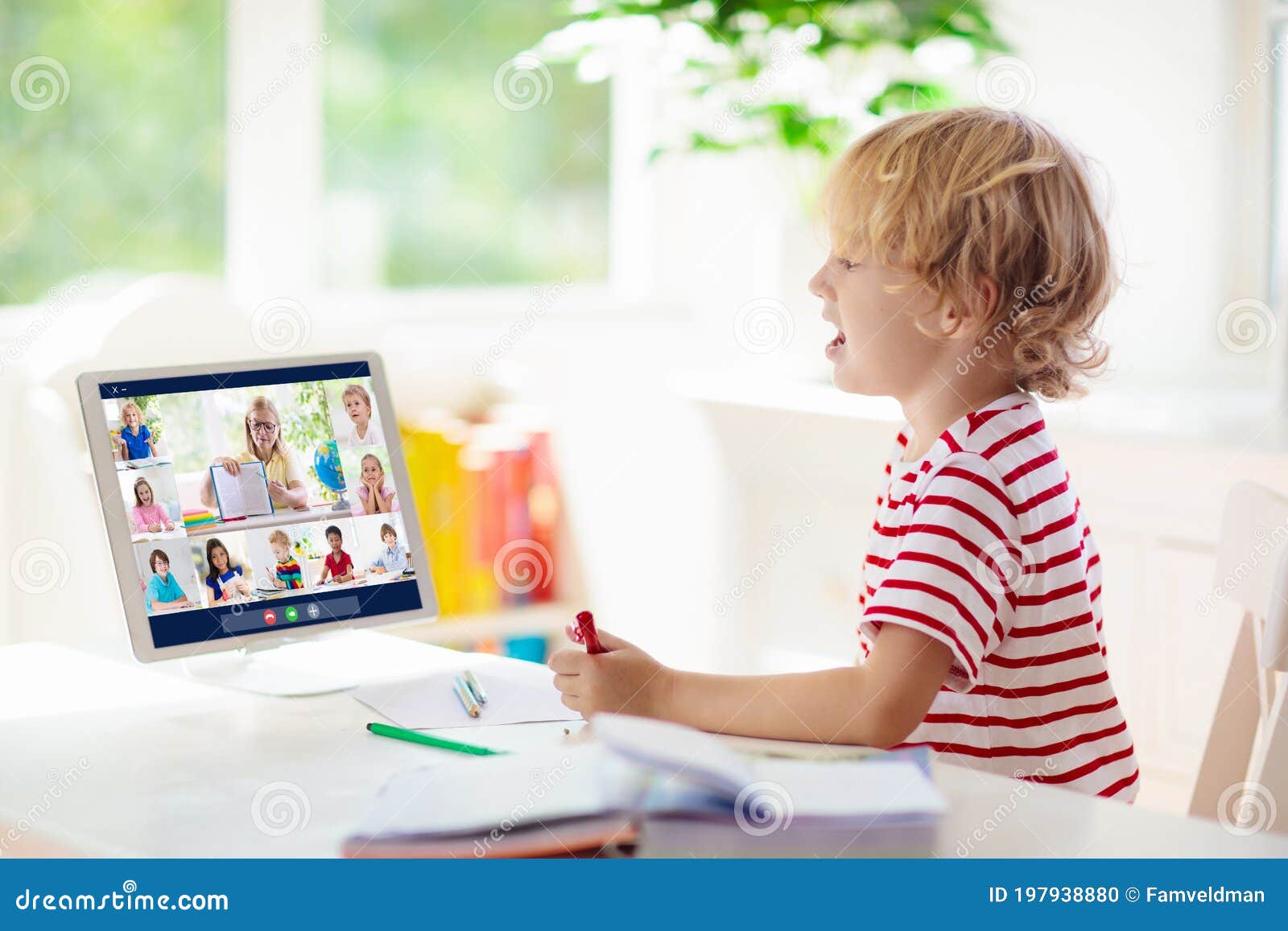 Online Remote Learning. School Kids with Computer Stock Photo - Image ...