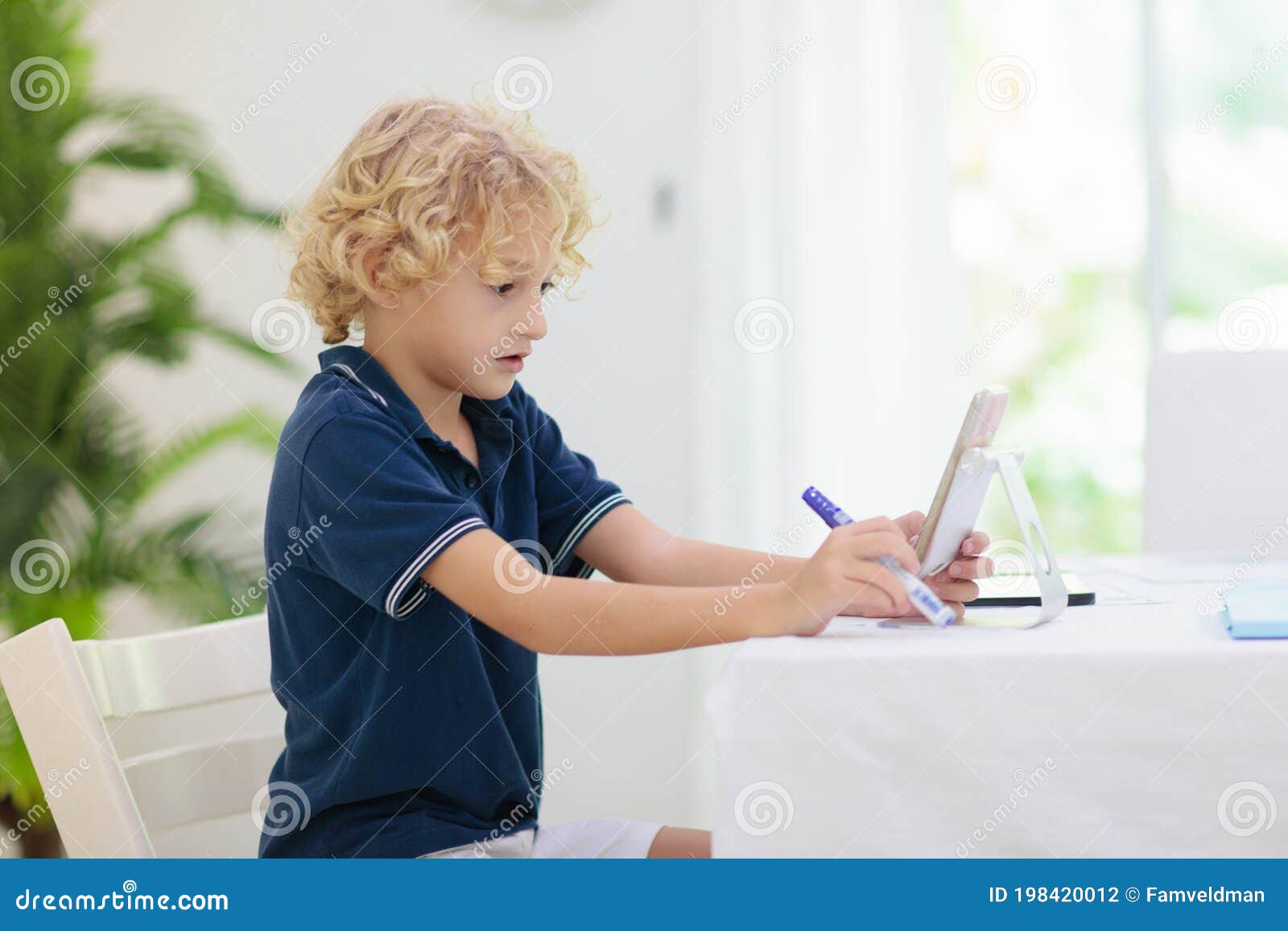 Online Remote Learning. School Kids with Computer Stock Photo - Image ...