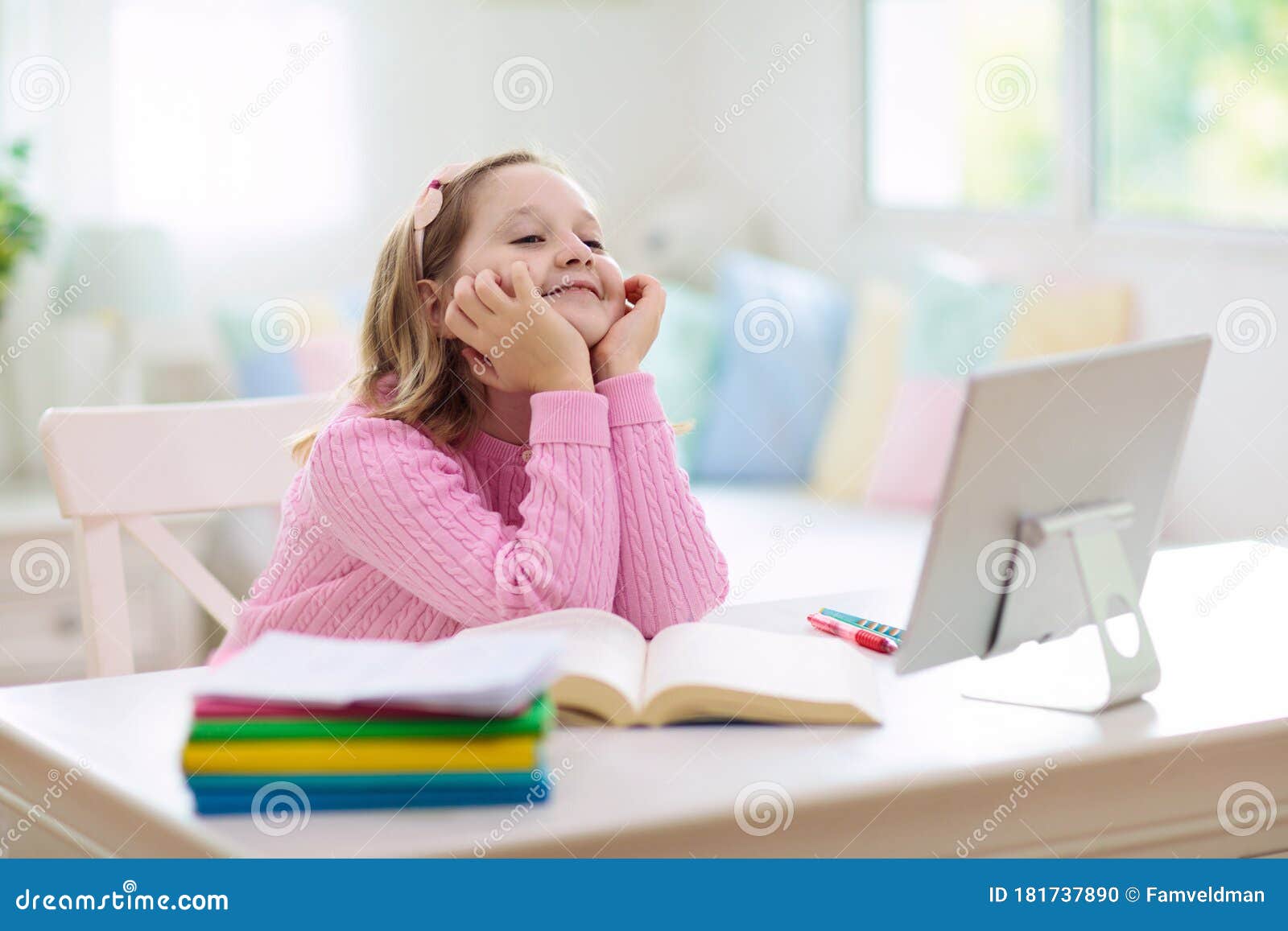 Online Remote Learning. School Kids with Computer Stock Photo - Image ...