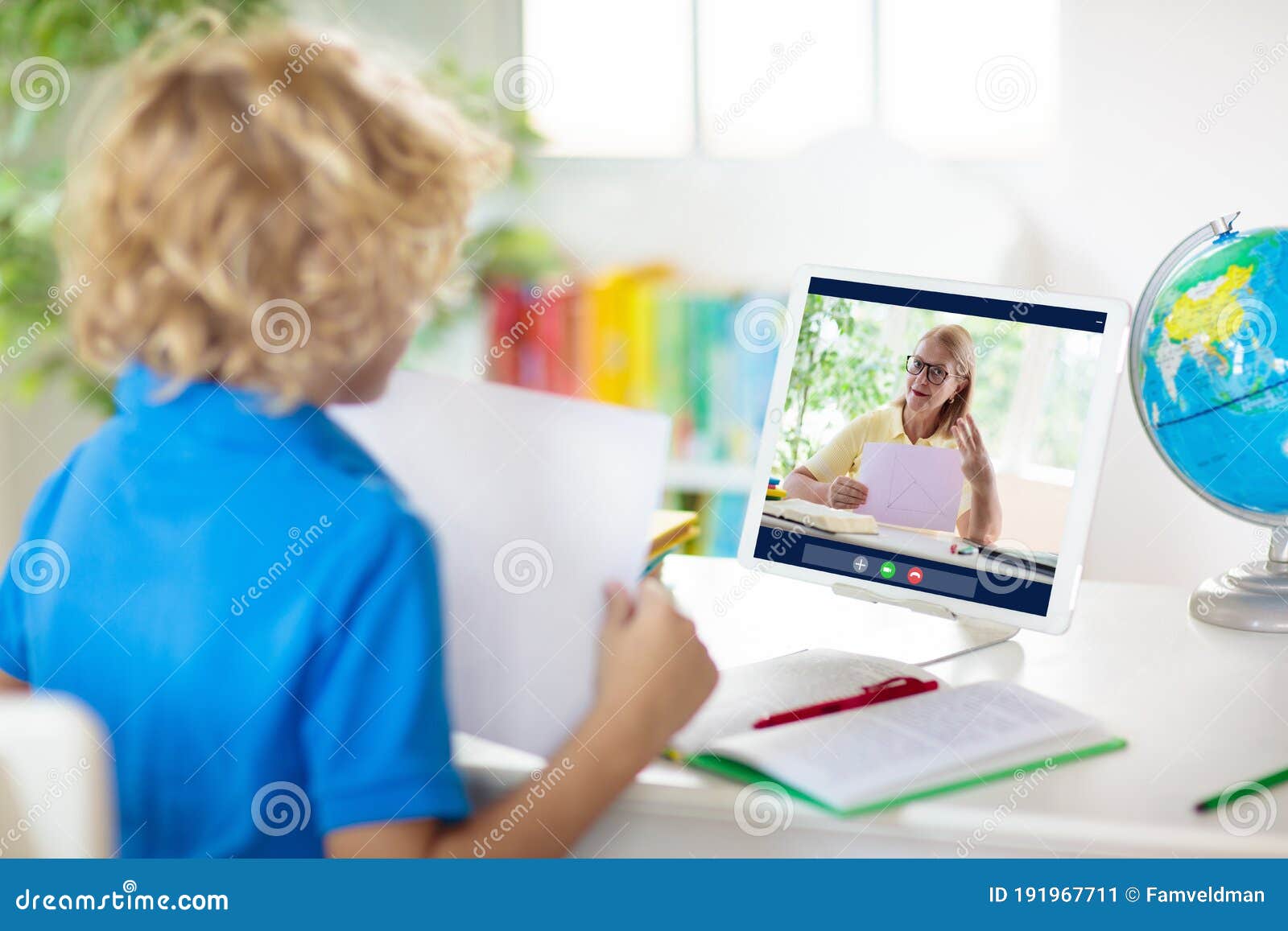 Online Remote Learning. School Kids with Computer Stock Image - Image ...