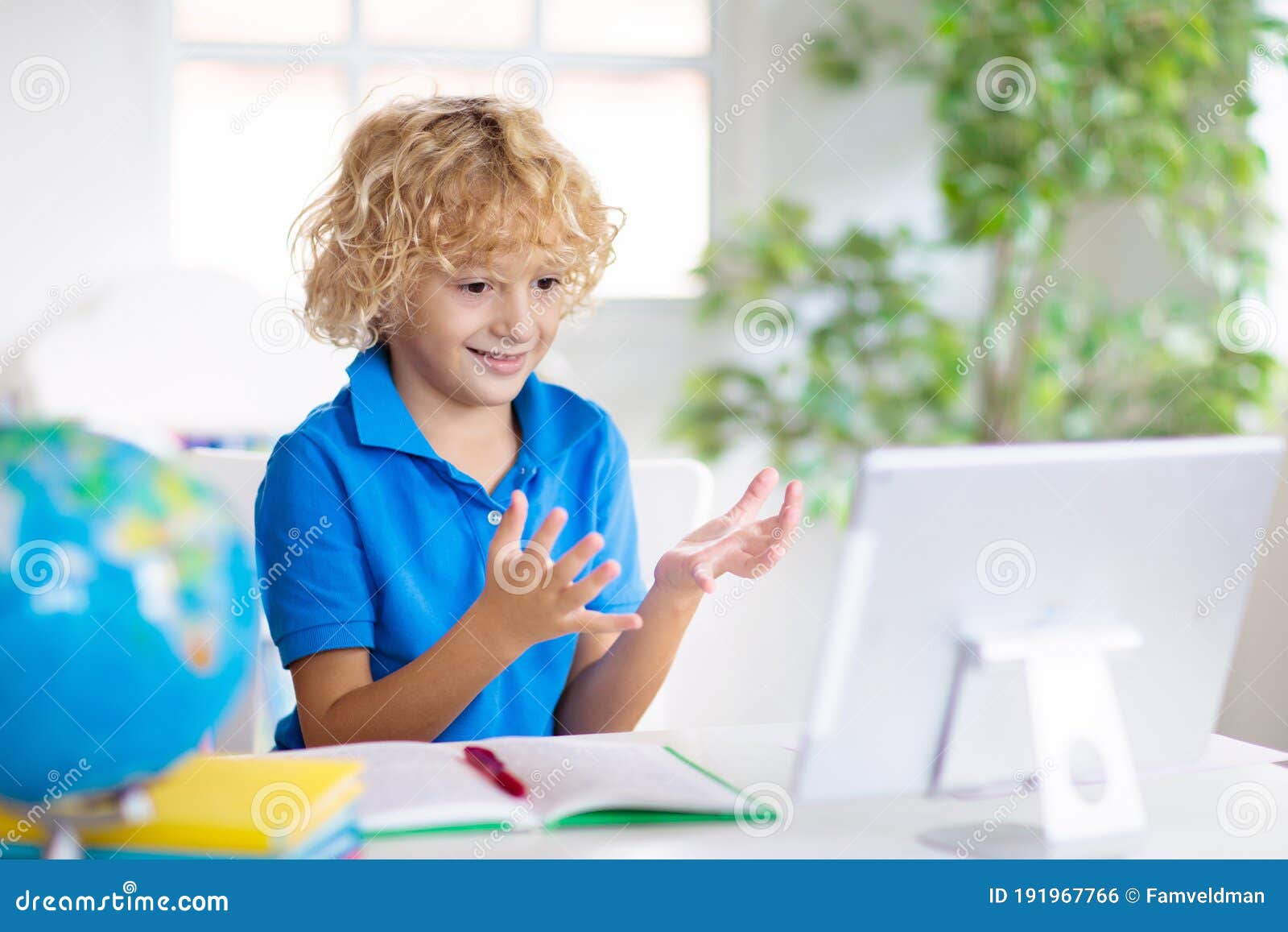 Online Remote Learning. School Kids with Computer Stock Photo - Image ...