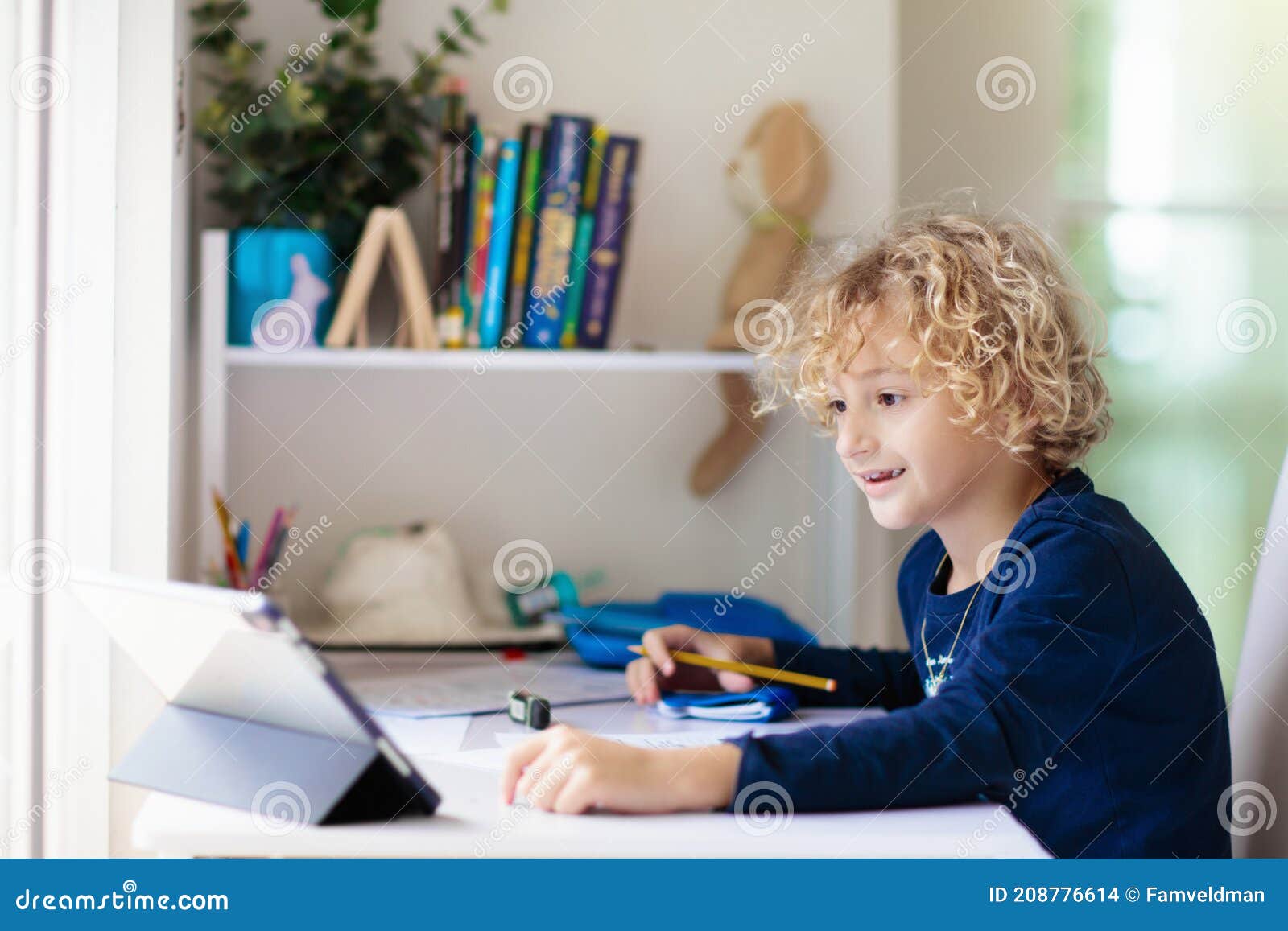 Online Remote Learning. School Kids with Computer Stock Photo - Image ...