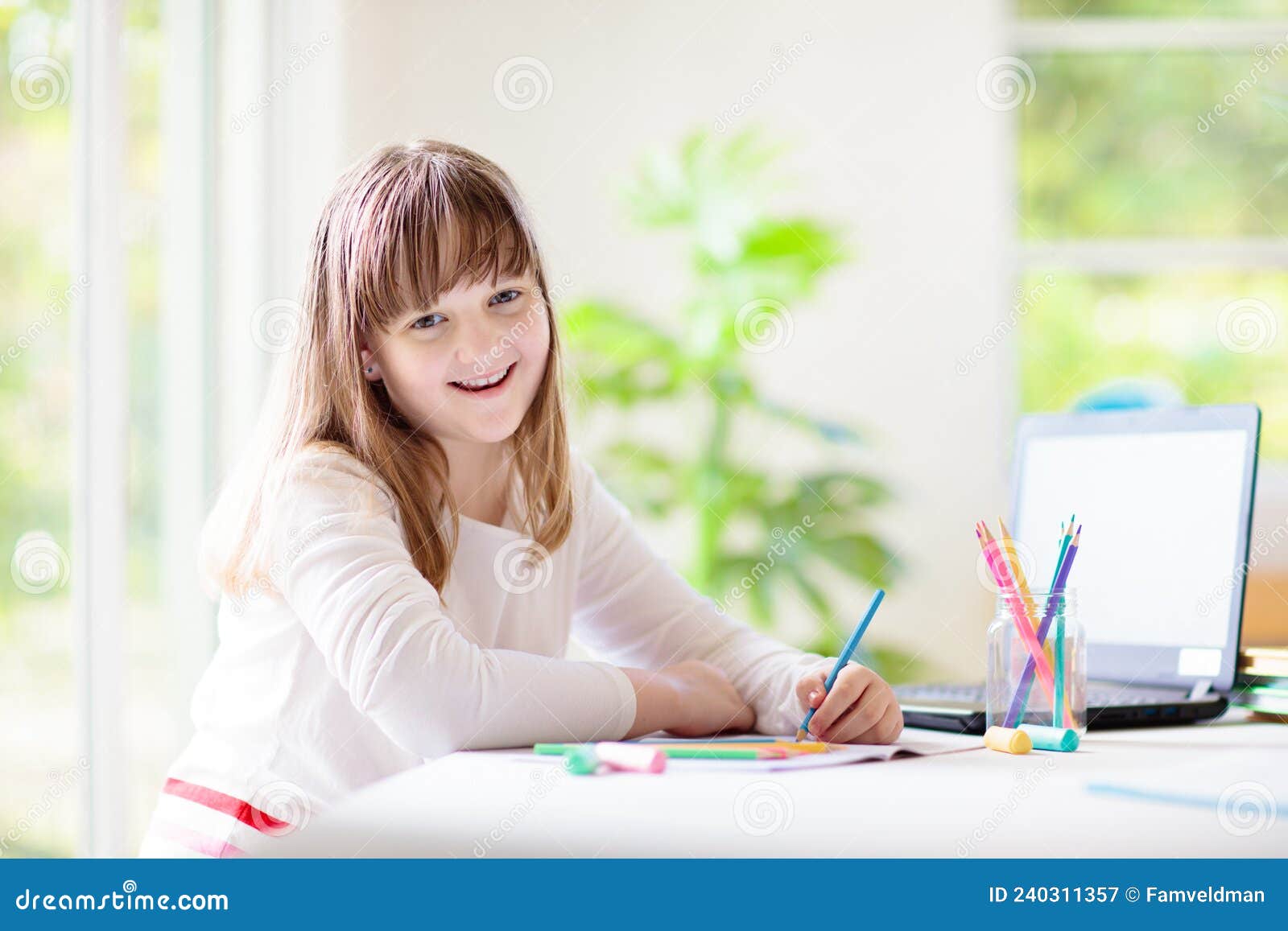Online Remote Learning. School Kids with Computer Stock Image - Image ...