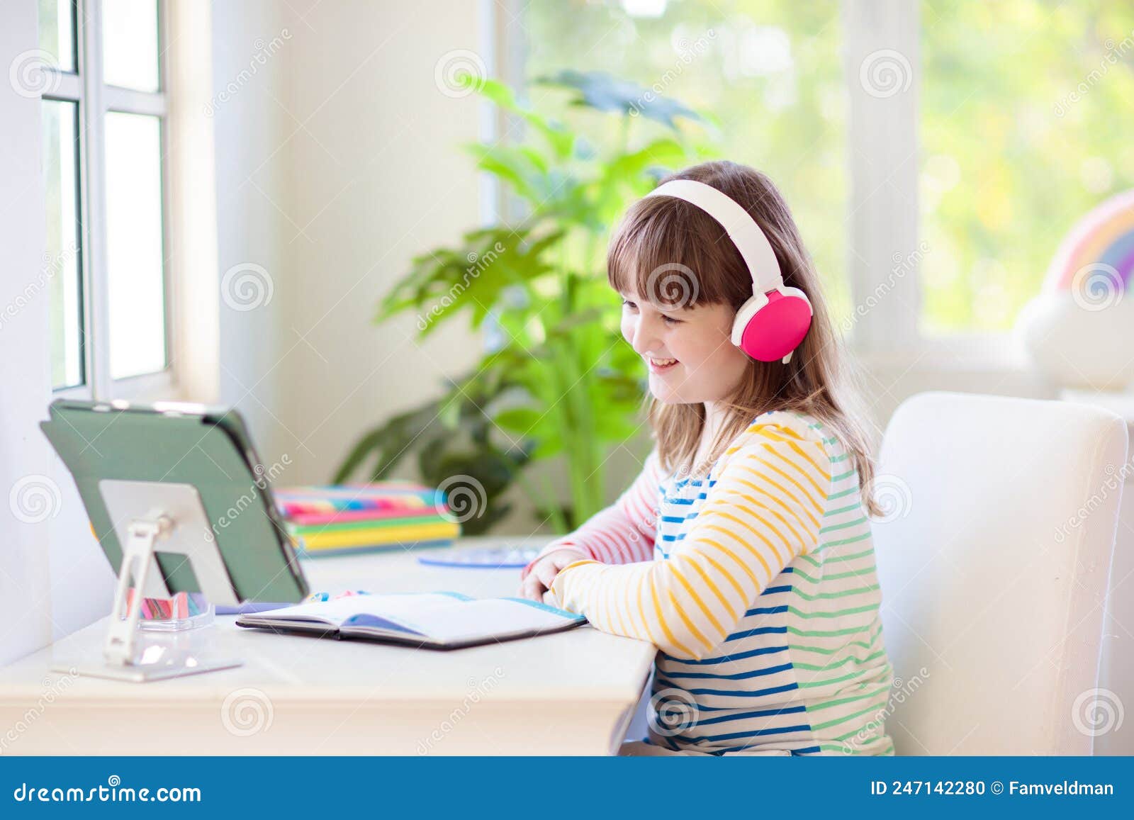 Online Remote Learning. School Kids with Computer Stock Photo - Image ...