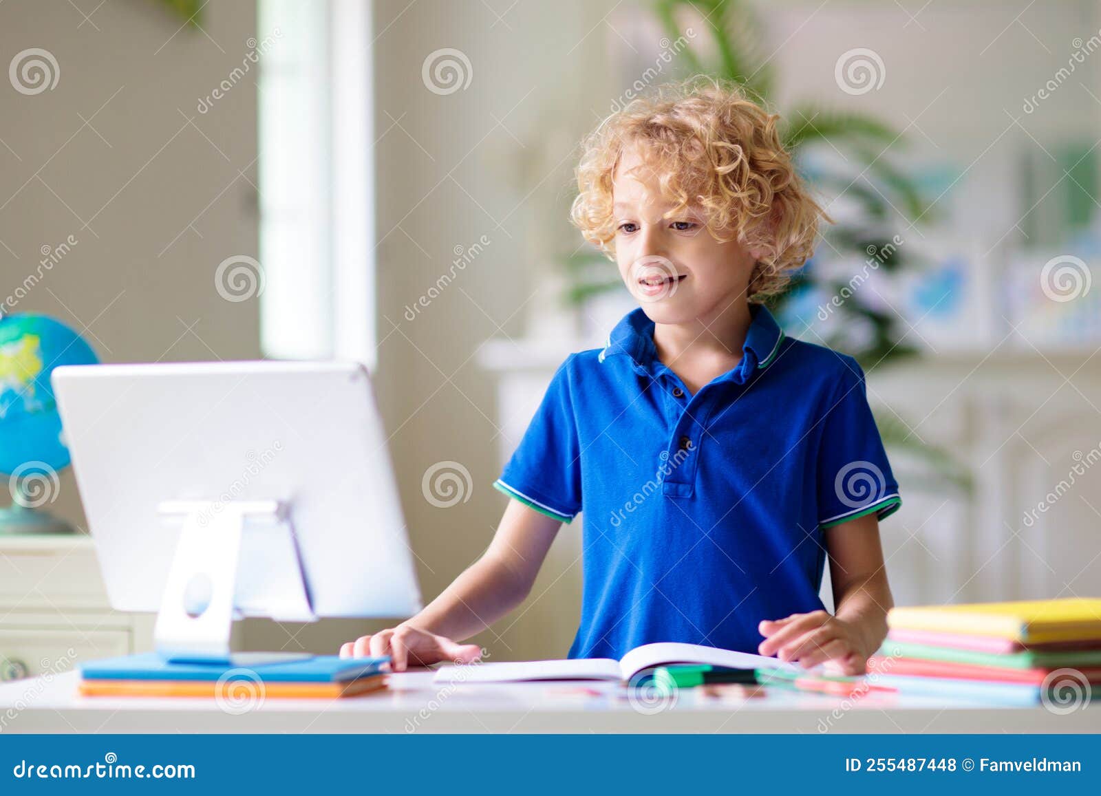 Online Remote Learning. School Kids with Computer Stock Photo - Image ...