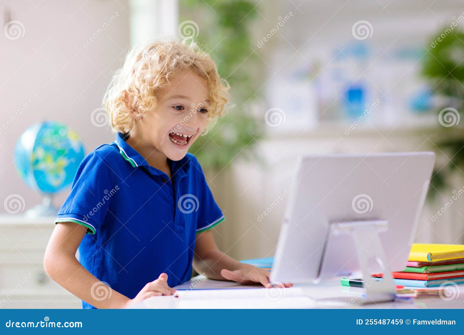 Online Remote Learning. School Kids with Computer Stock Image - Image ...