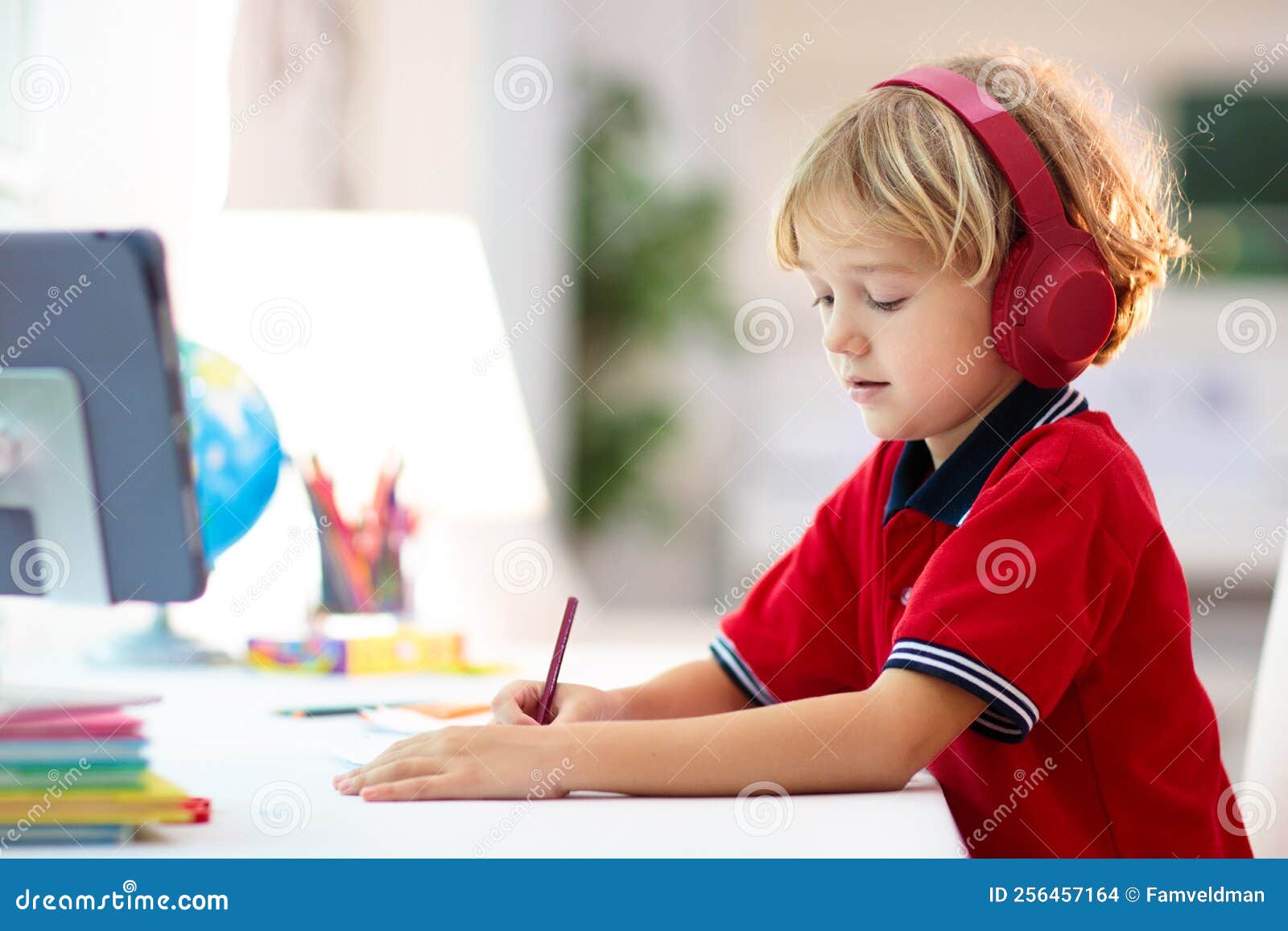 Online Remote Learning. School Kids with Computer Stock Photo - Image ...