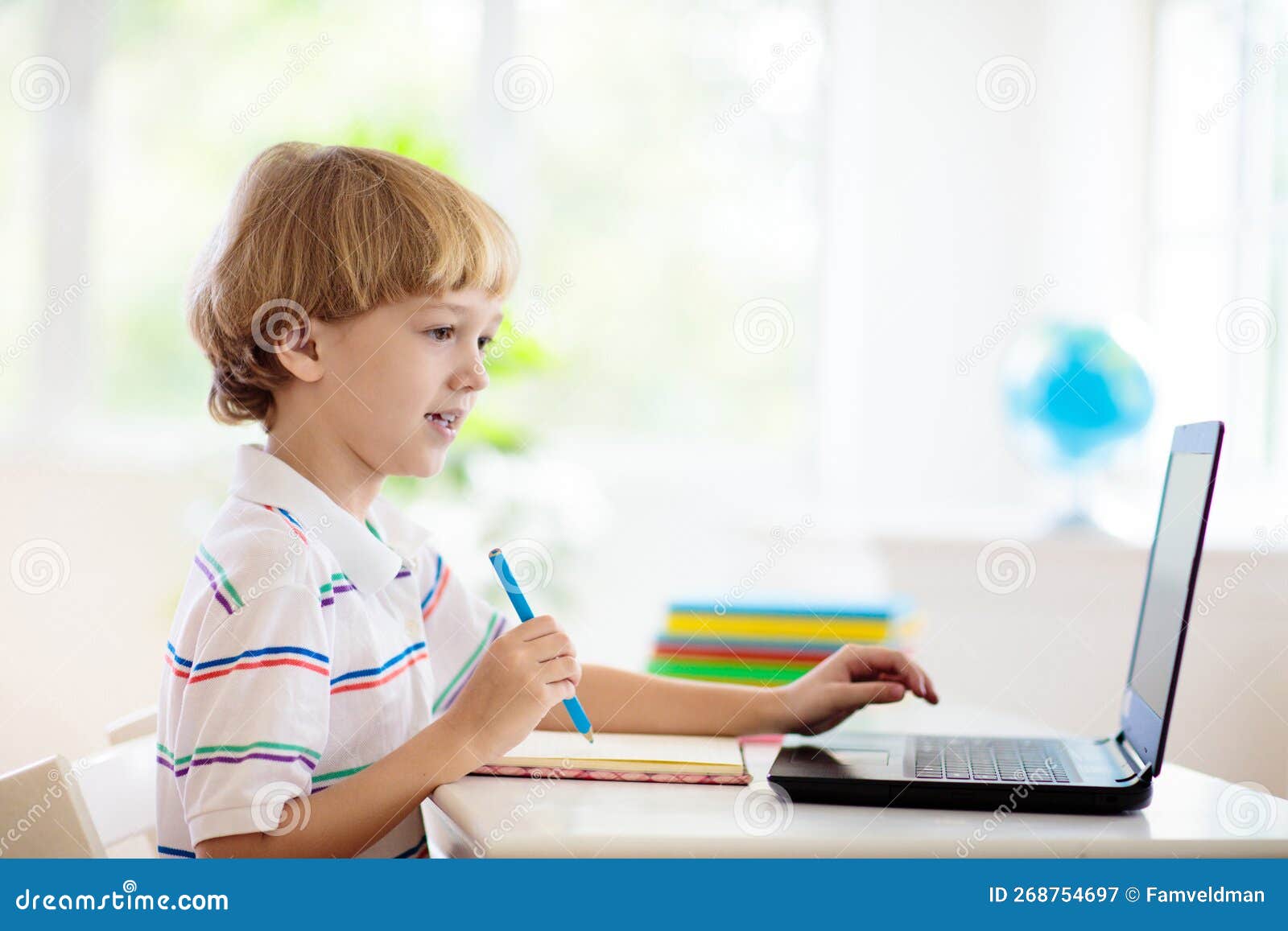 Online Remote Learning. School Kids with Computer Stock Image - Image ...