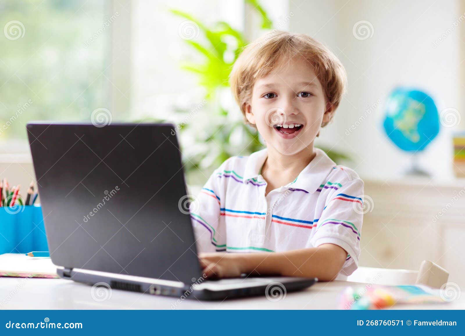 Online Remote Learning. School Kids with Computer Stock Image - Image ...