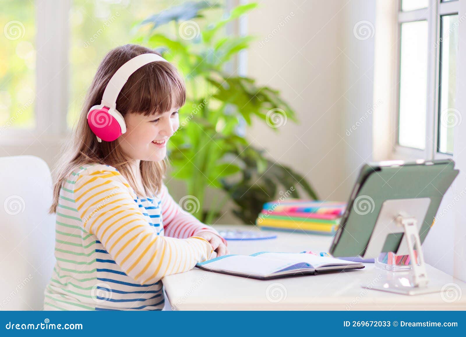 Online Remote Learning. School Kids with Computer Stock Image - Image ...