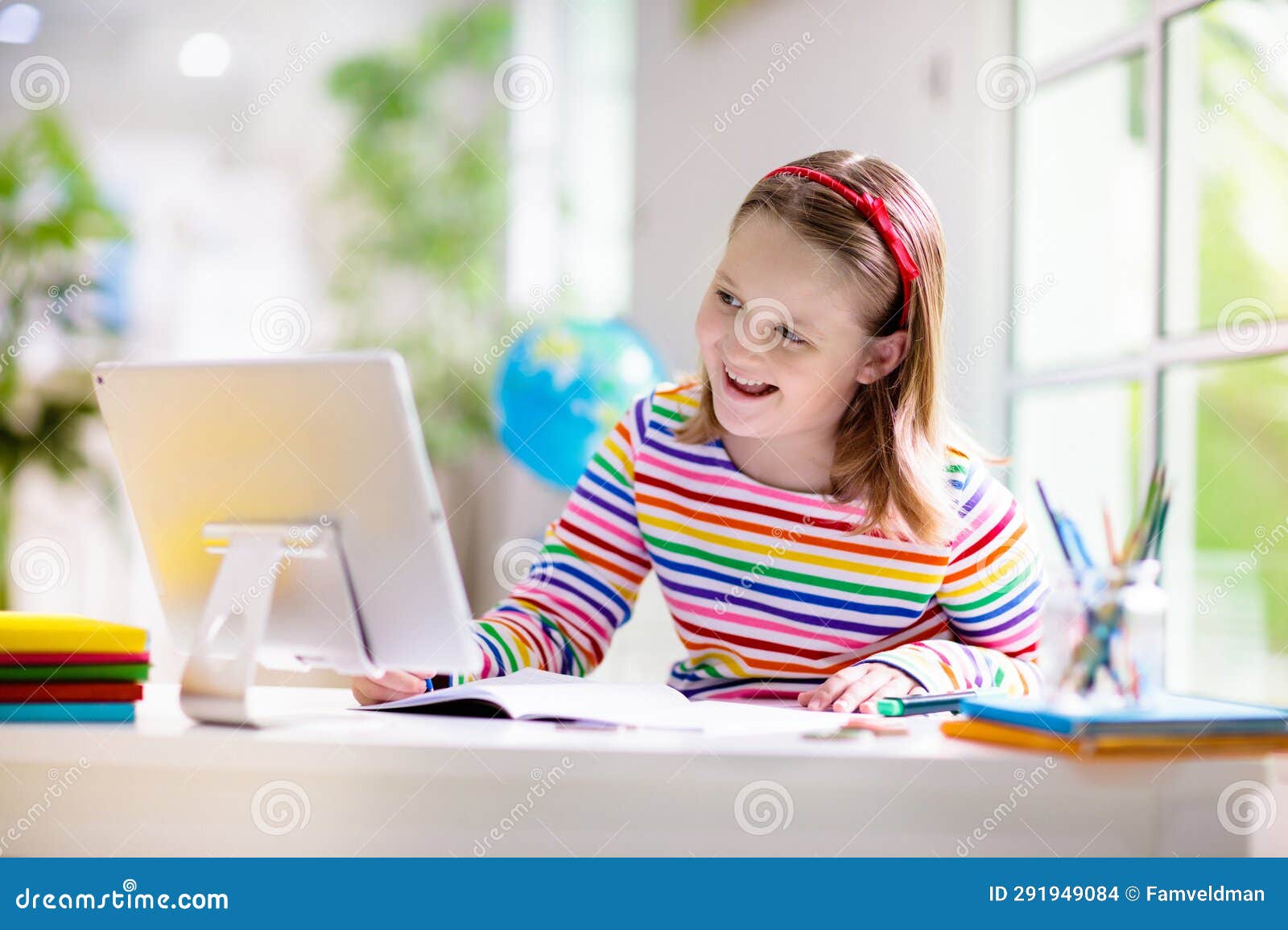 Online Remote Learning. School Kids with Computer Stock Photo - Image ...