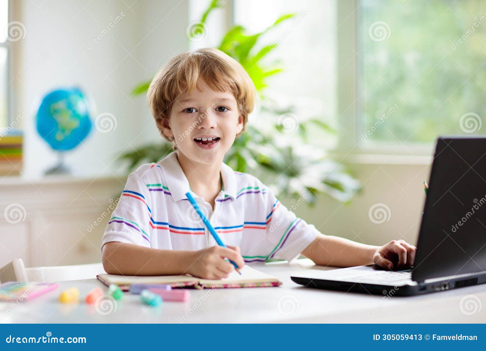 Online Remote Learning. School Kids with Computer Stock Image - Image ...