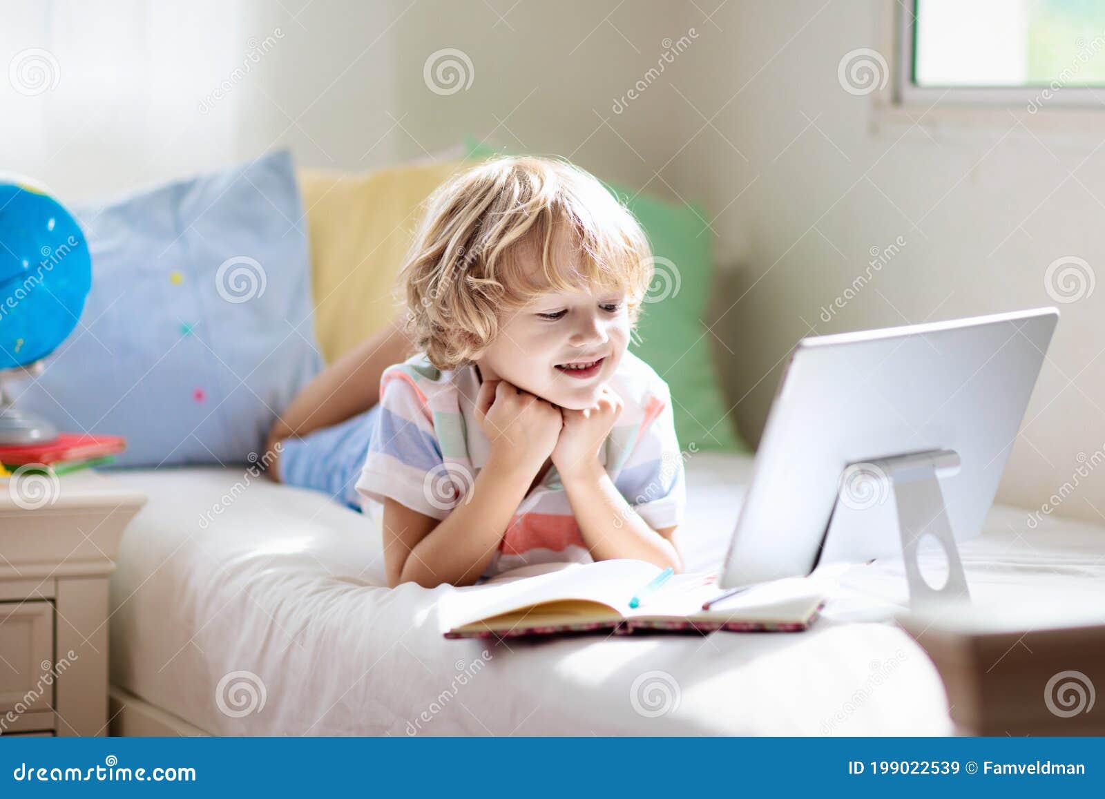 Online Remote Learning. School Kids with Computer Stock Image - Image ...