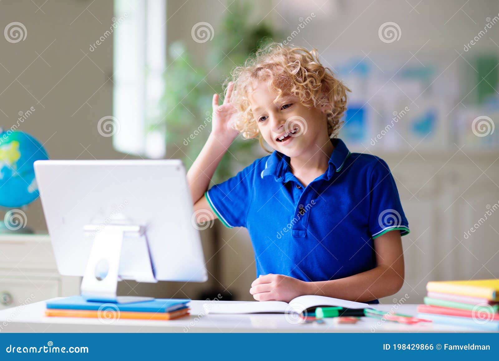Online Remote Learning. School Kids with Computer Stock Photo - Image ...
