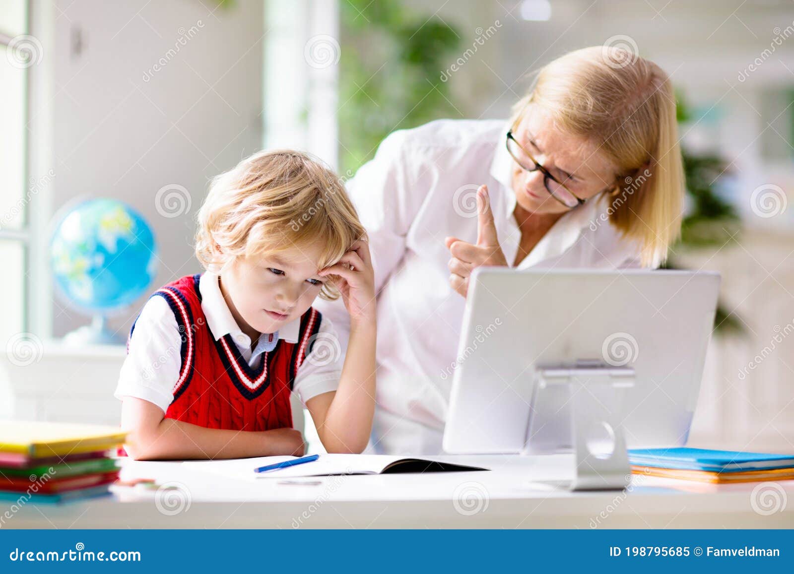 Online Remote Learning. School Kids with Computer Stock Image - Image ...