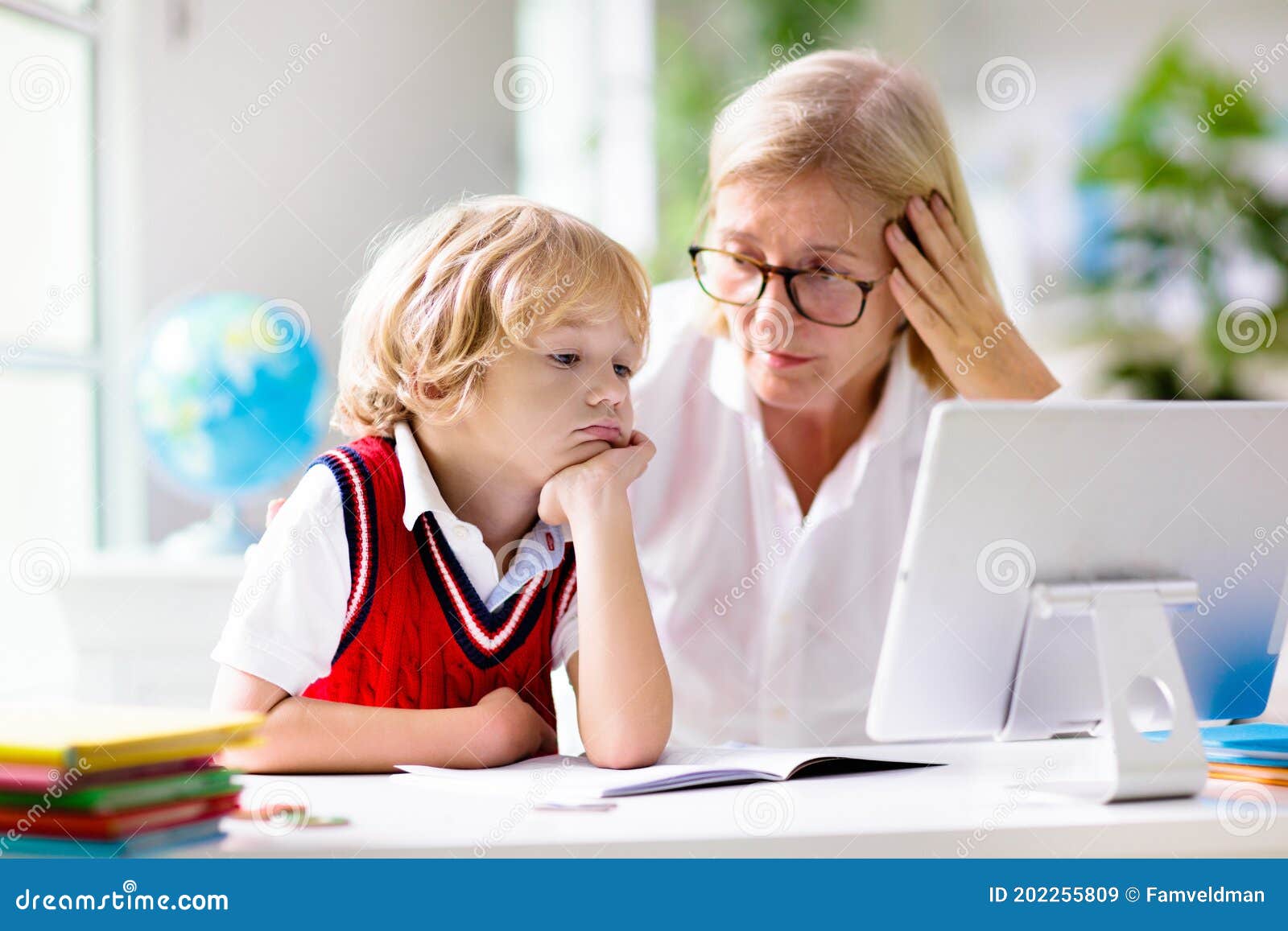 Online Remote Learning. School Kids with Computer Stock Image - Image ...