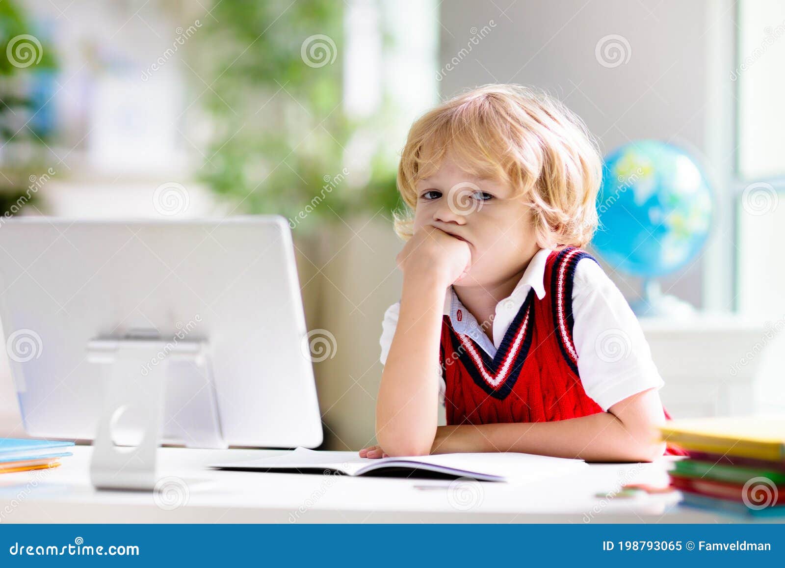Online Remote Learning. School Kids with Computer Stock Image - Image ...