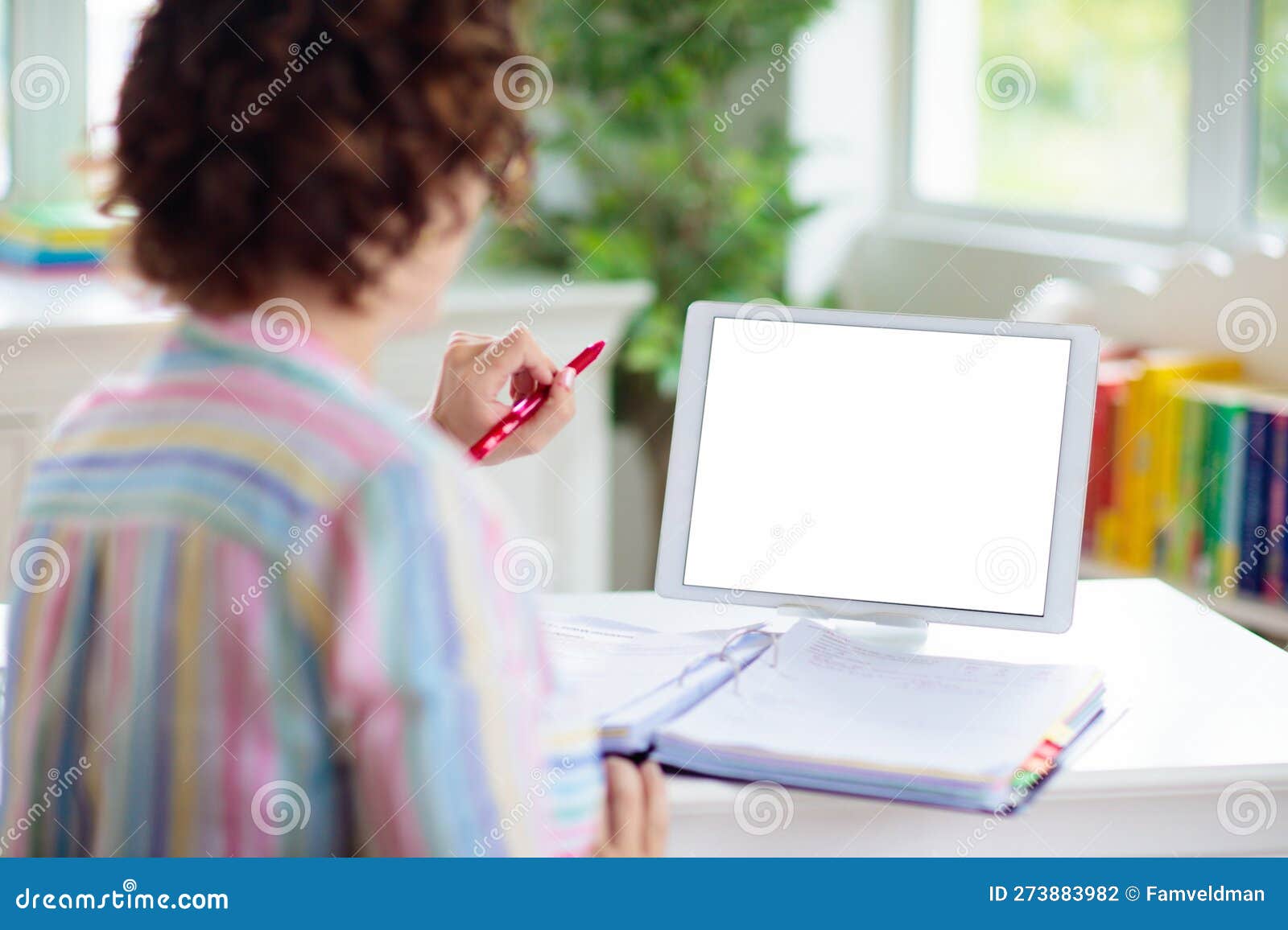 Online Remote Learning. Teacher with Computer Stock Photo - Image of ...