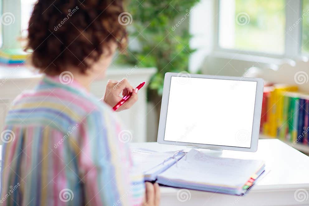 Online Remote Learning. Teacher with Computer Stock Photo - Image of ...