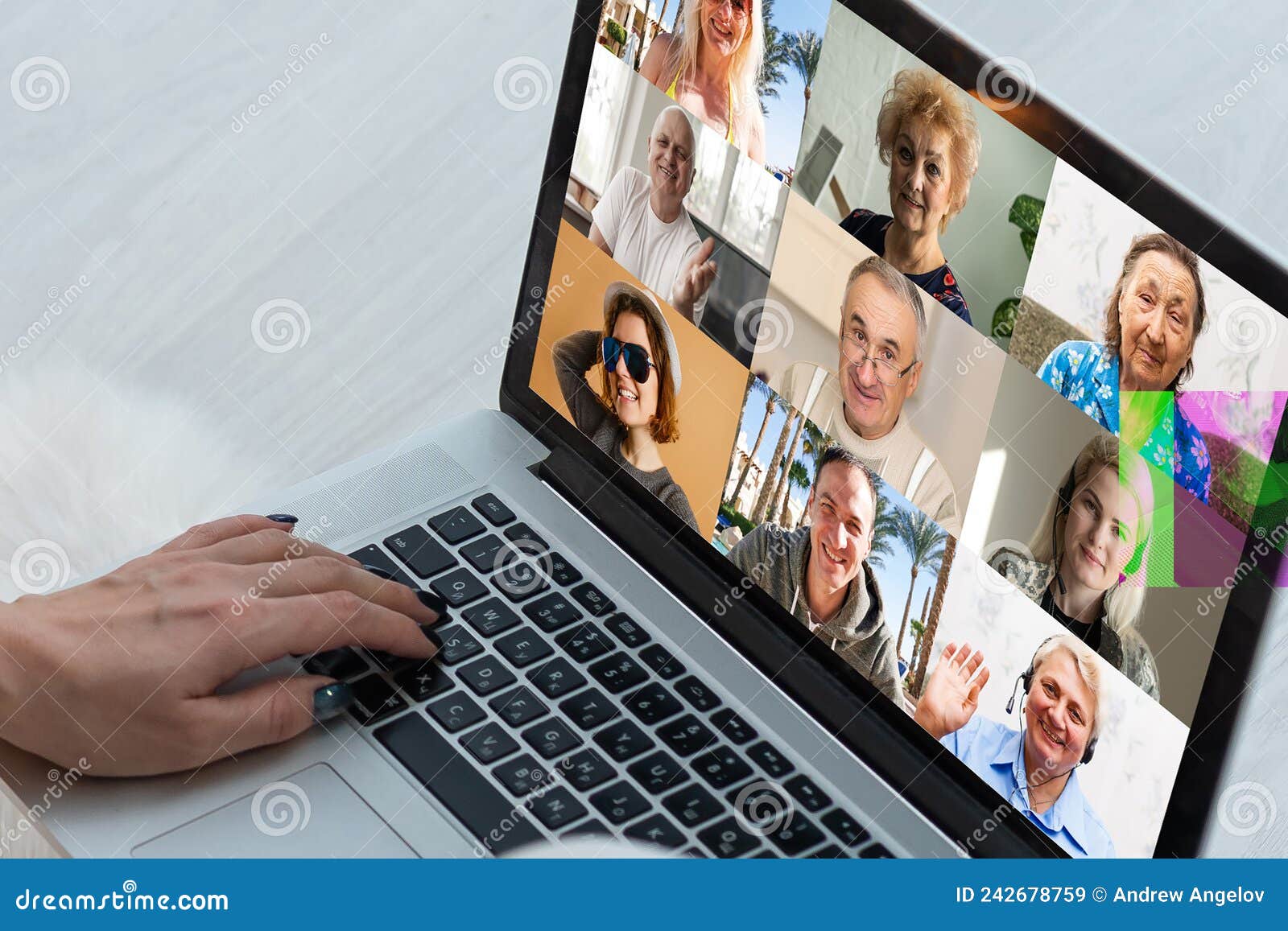 Online Remote Learning. Teacher with Computer Having Video Conference ...