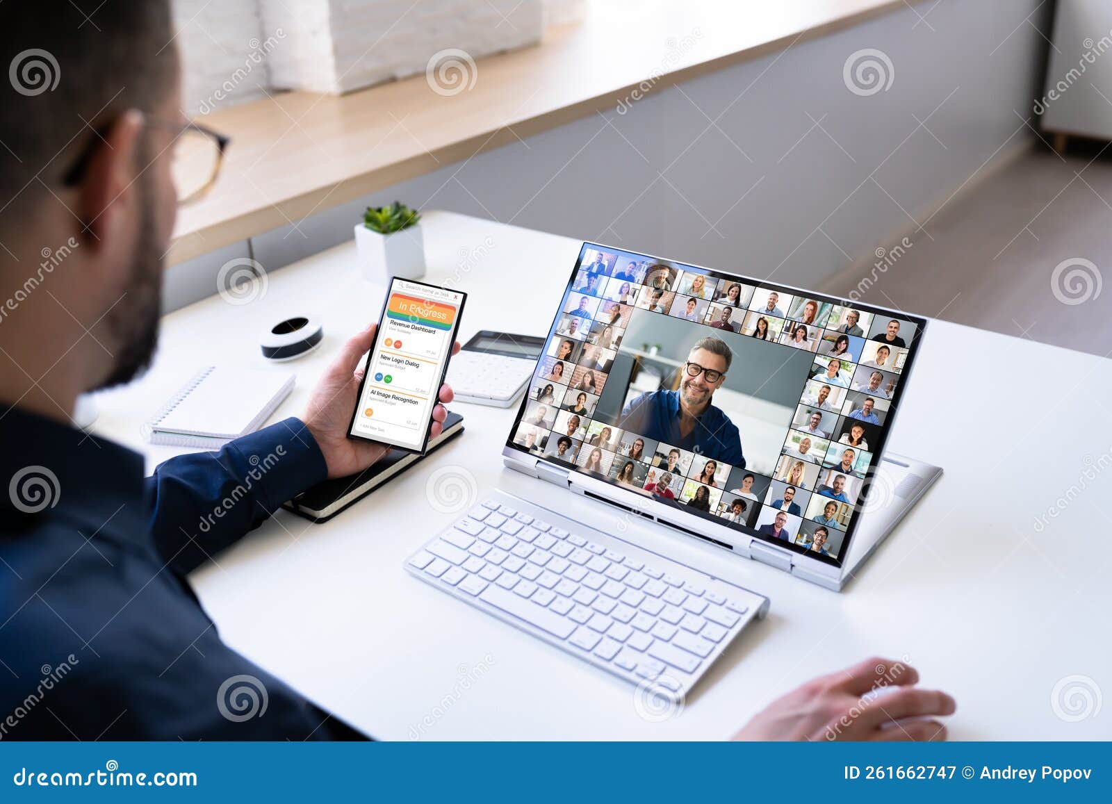 Online Remote Video Conference Webinar Scrum Meeting Stock Image ...
