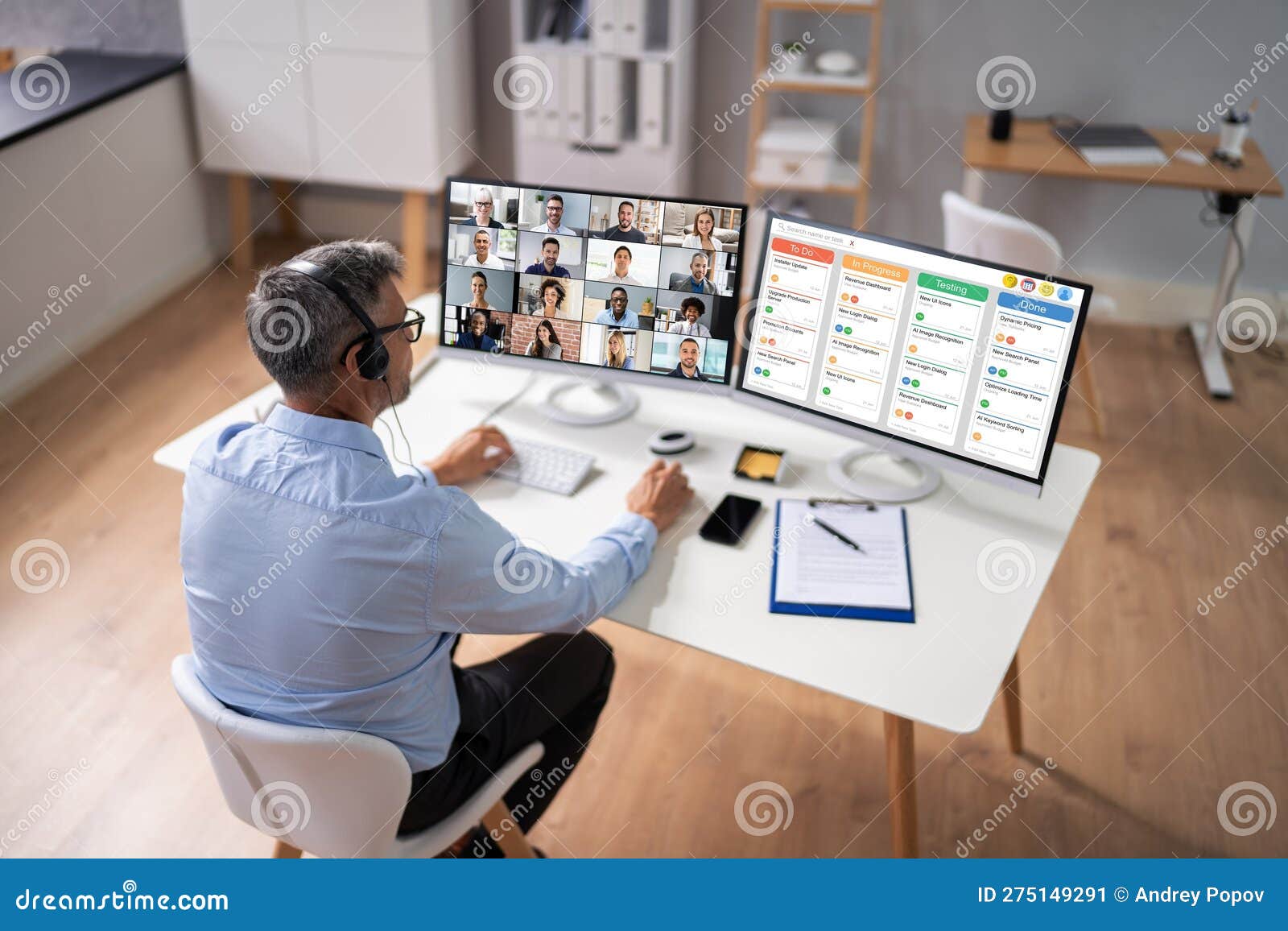 Online Remote Video Conference Webinar Scrum Meeting Stock Image ...