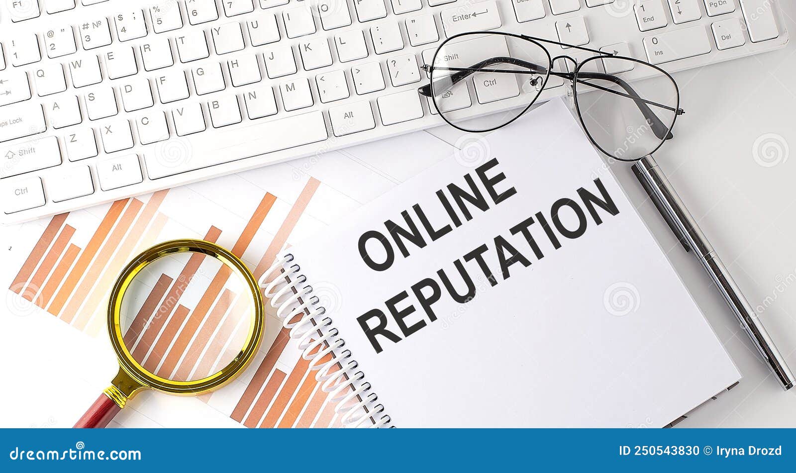 ONLINE REPUTATION Text Written on a Notebook with Keyboard, Chart,and ...