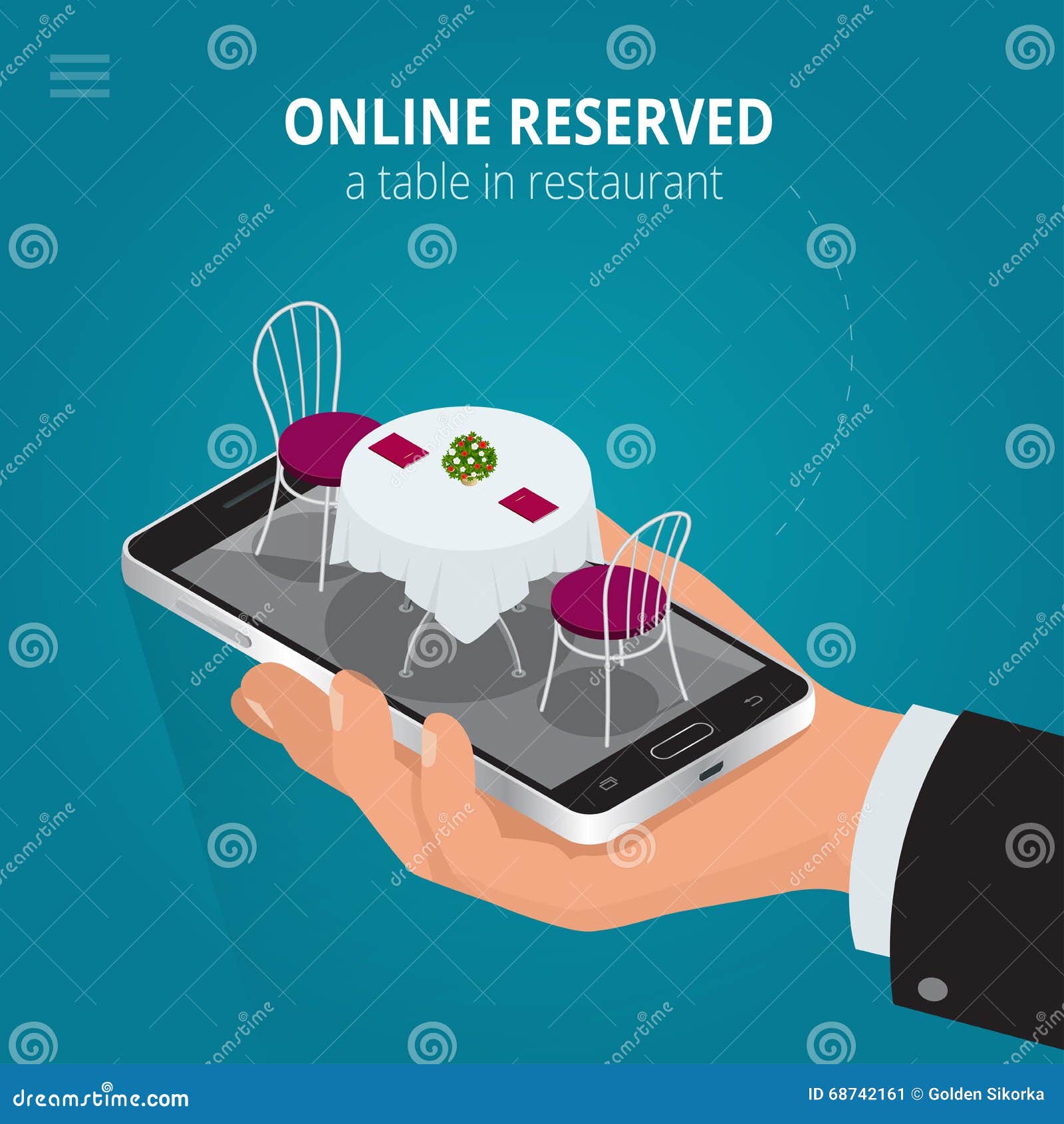 Reserved Table In Park Cafe Under Parasol. Flat Cartoon Vector ...