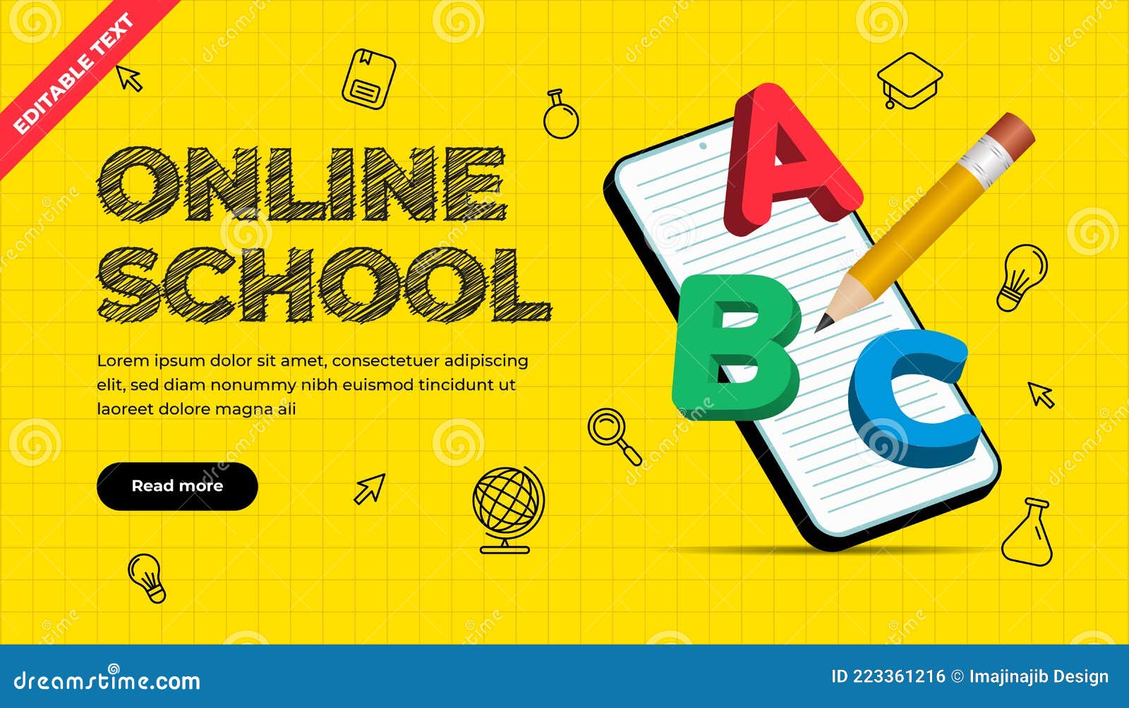 Online School Banner with 3d Illustration. Digital Internet Tutorials ...