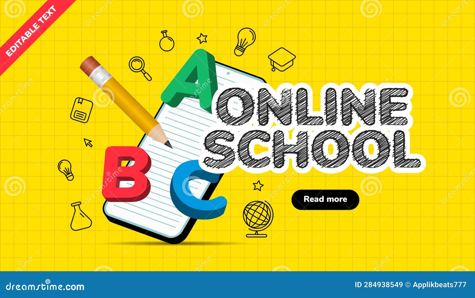 Online School Banner with 3d Illustration. Digital Internet Tutorials ...