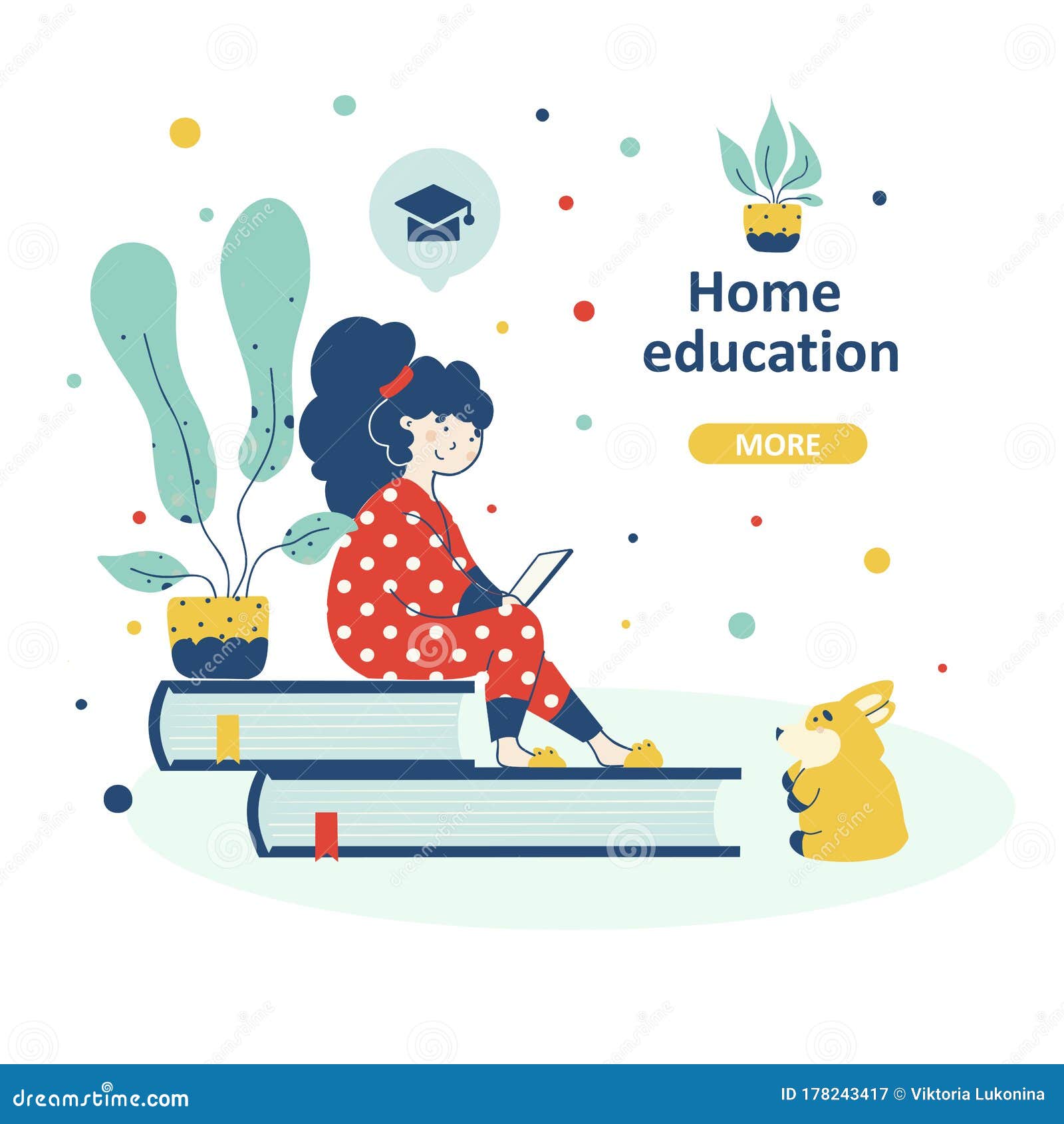 Online School Education Children Flat Vector Illustration. Stock Vector ...