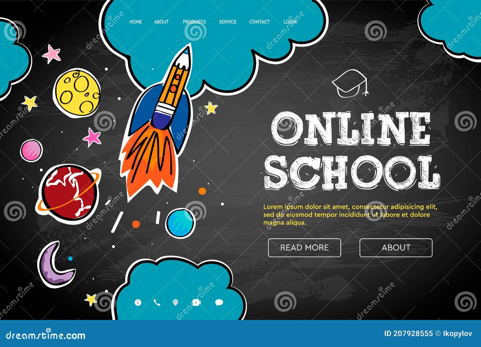 Online School. Web Banner Template Doodle Style, Vector Illustration ...