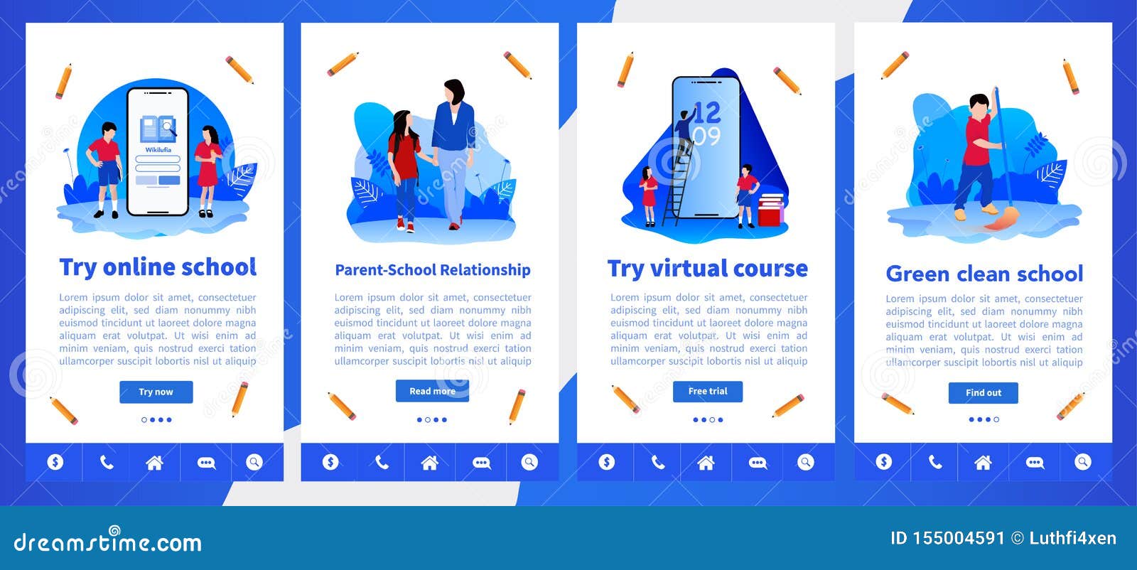 Online School or E-learning Simple User Interface UX, UI Screen ...