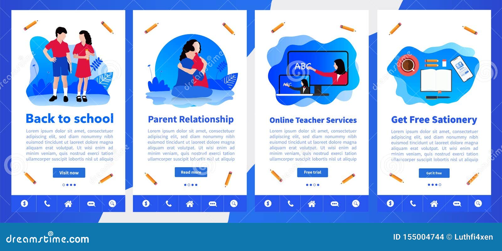 Online School or E-learning Simple User Interface UX, UI Screen ...