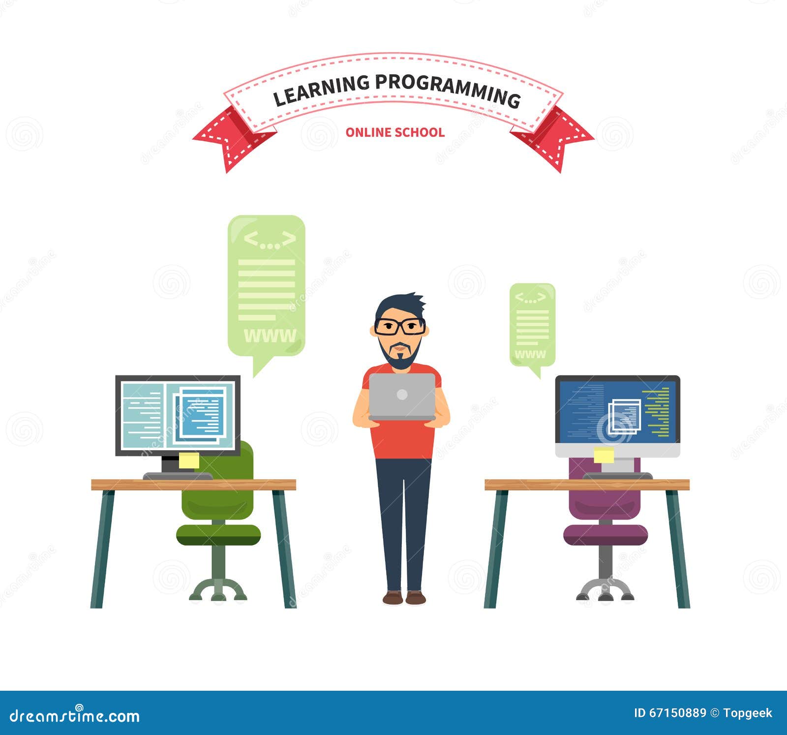 Online School Leaning Programming Stock Vector - Illustration of school ...