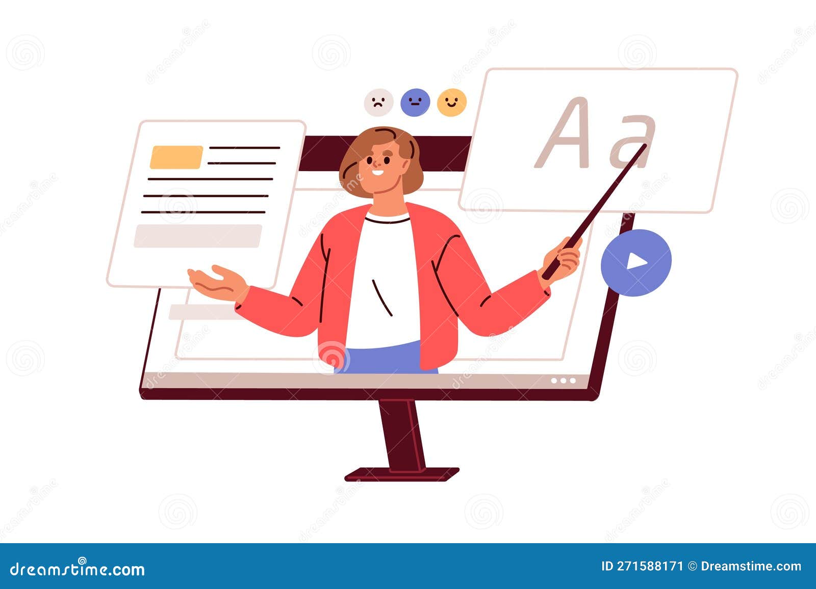 Online School Teacher on Computer Screen. Internet Course, Distant ...