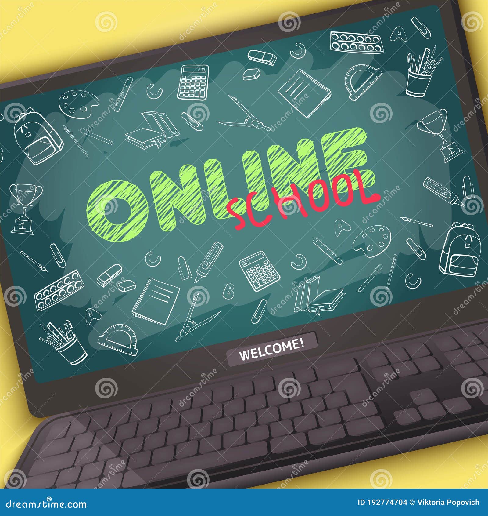 Online School Vector Illustration with a Laptop Stock Vector ...